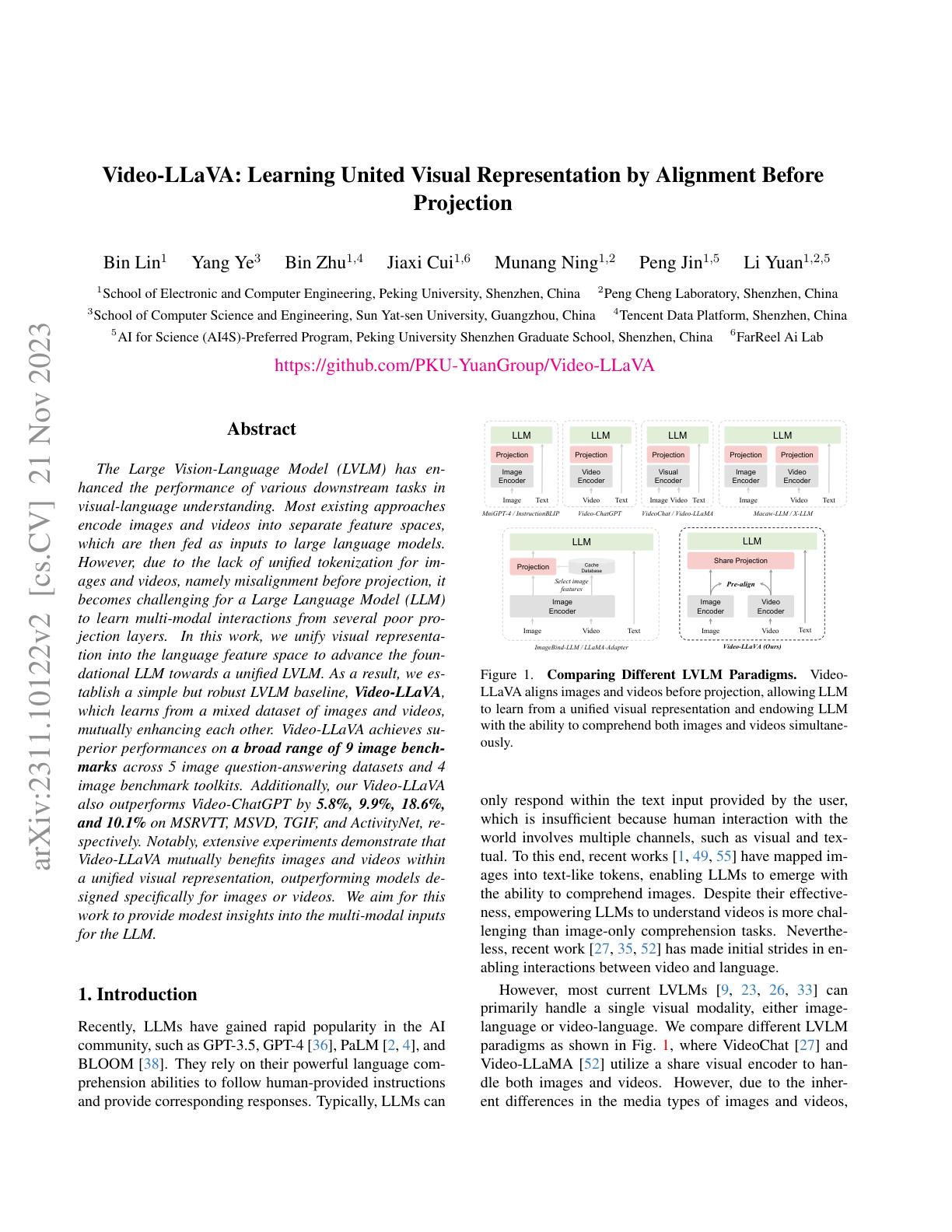 Video-LLaVA: Learning United Visual Representation by Alignment Before ...