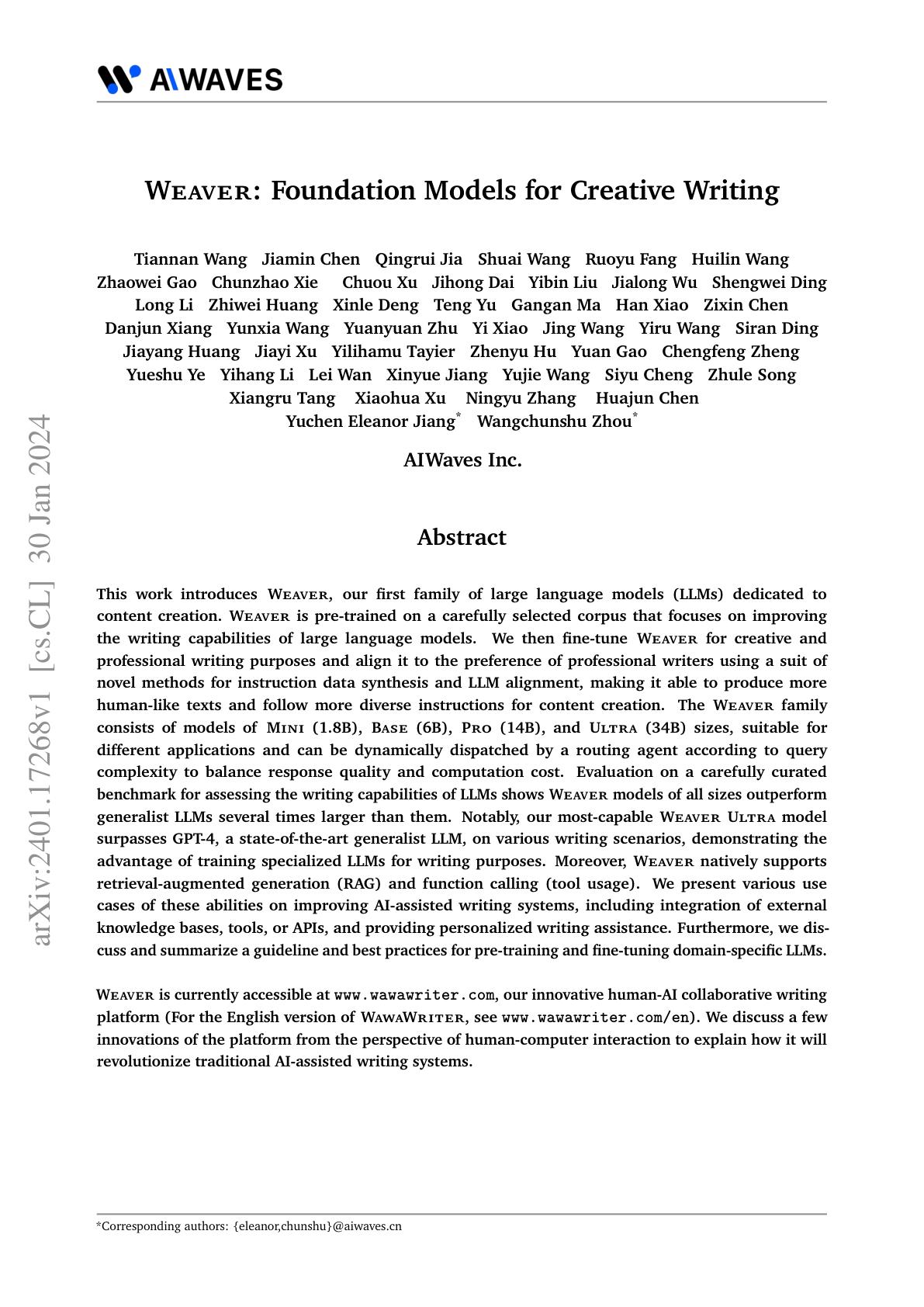 Weaver: Foundation Models for Creative Writing