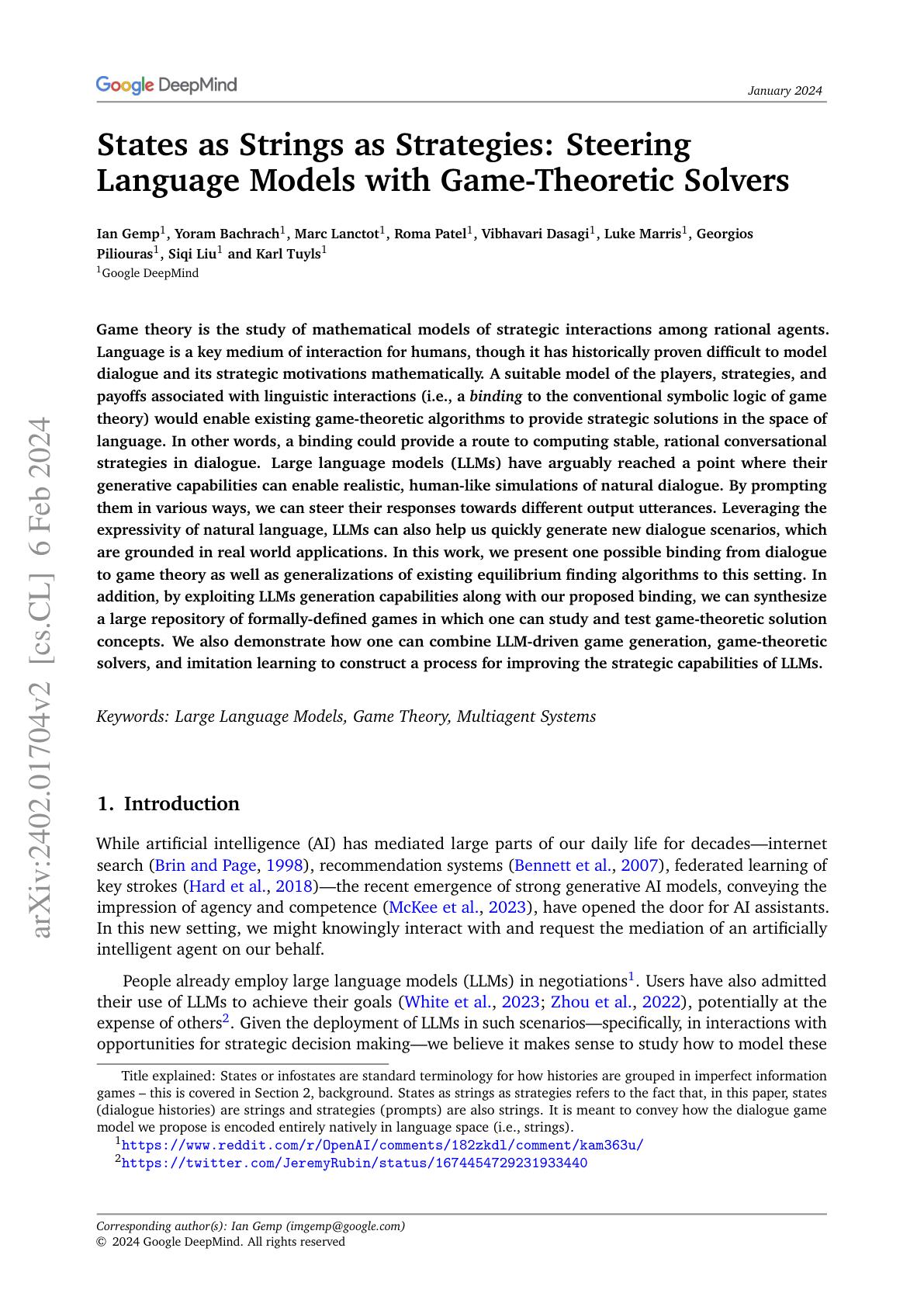 States as Strings as Strategies: Steering Language Models with Game ...