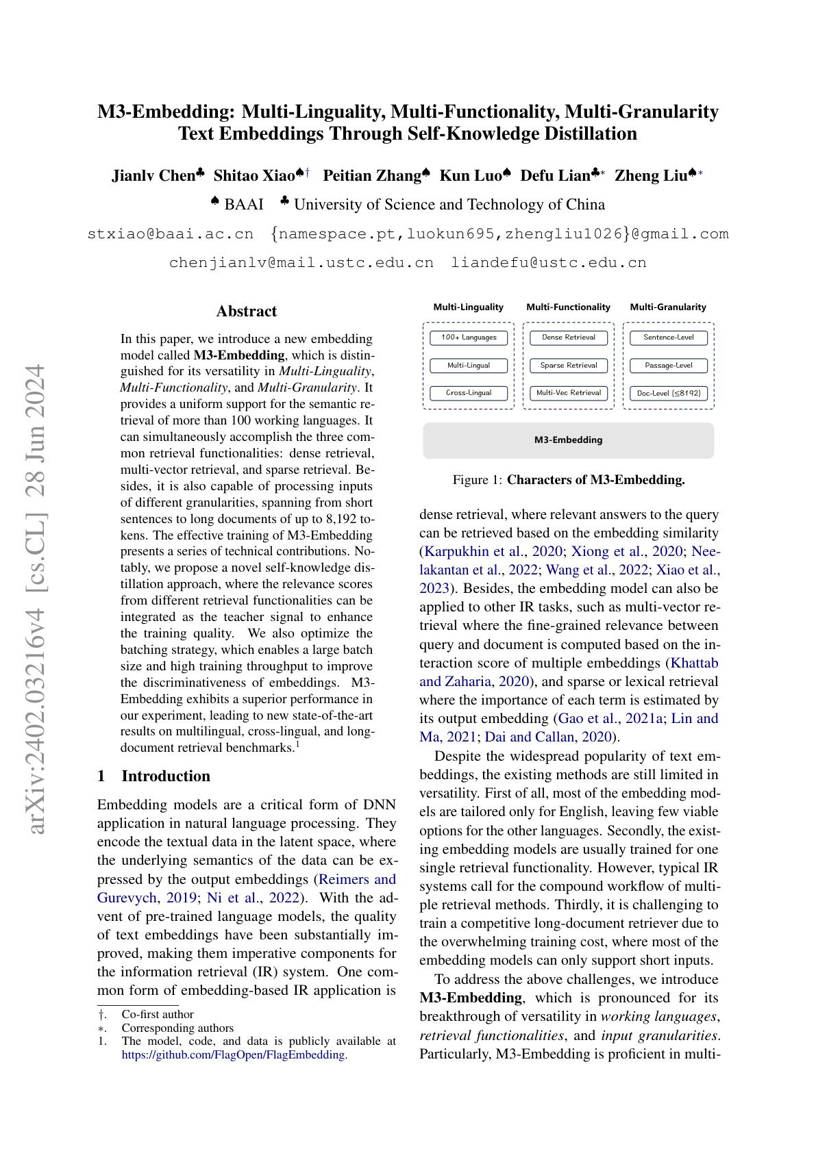BGE M3-Embedding: Multi-Lingual, Multi-Functionality, Multi-Granularity ...