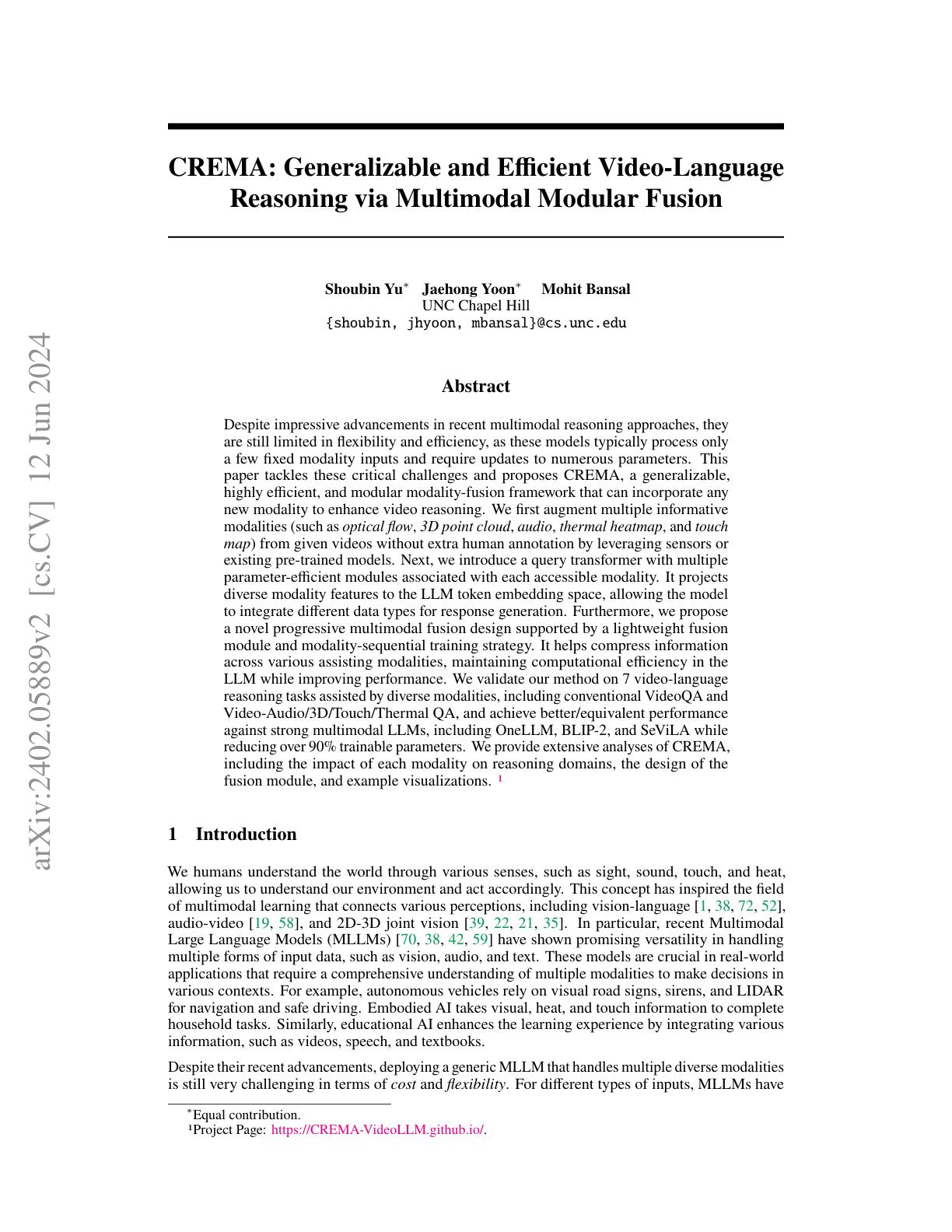 CREMA: Multimodal Compositional Video Reasoning via Efficient Modular ...