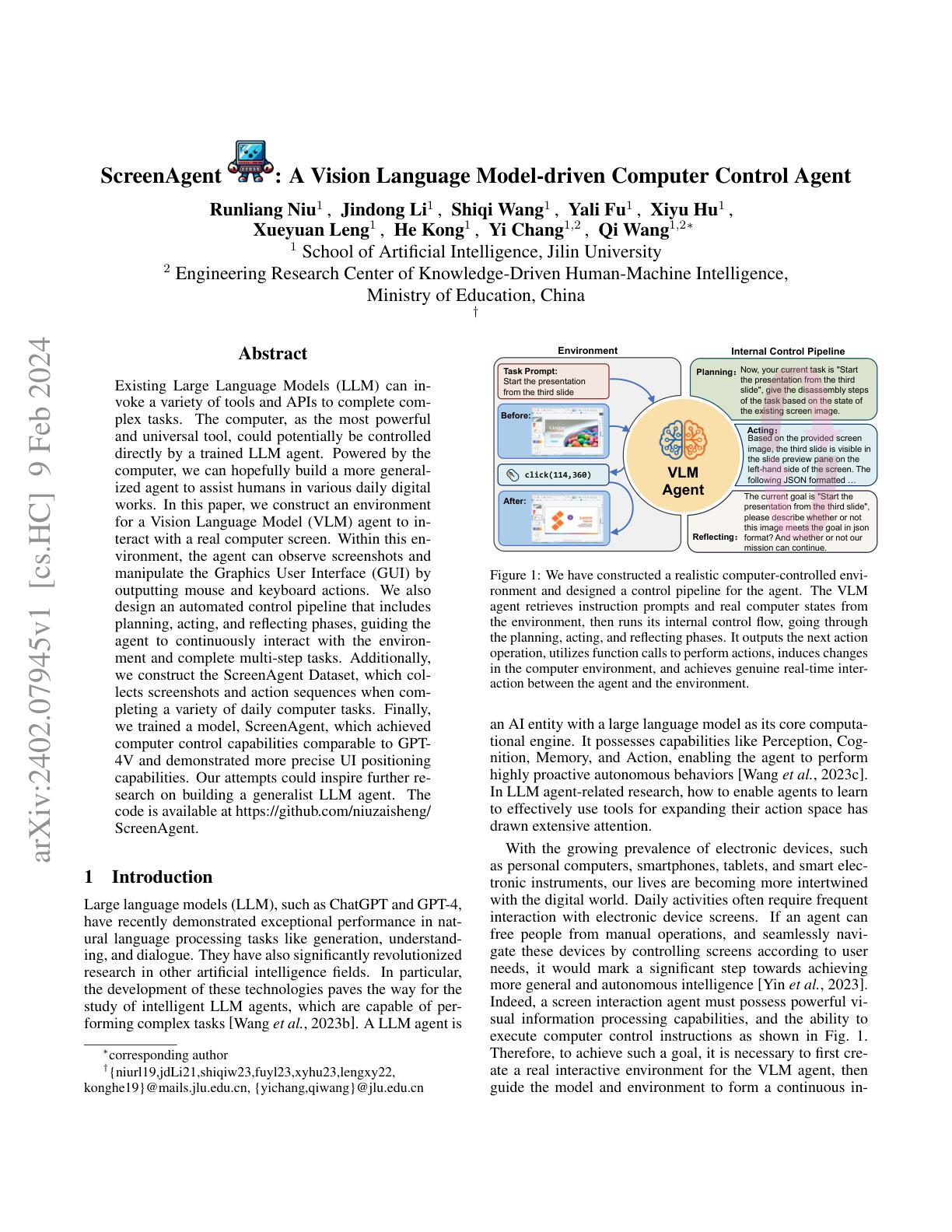 ScreenAgent: A Vision Language Model-driven Computer Control Agent
