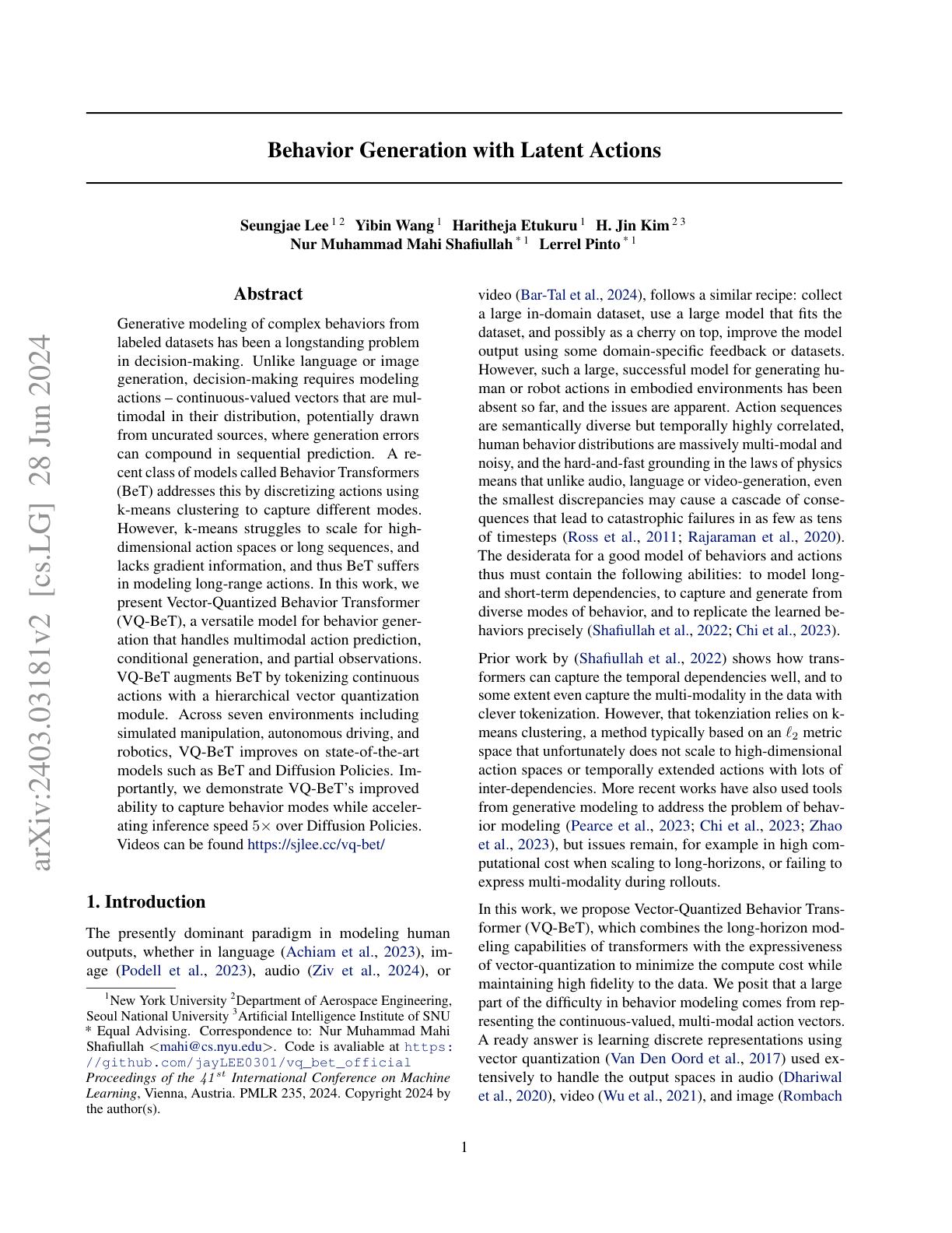 Behavior Generation with Latent Actions