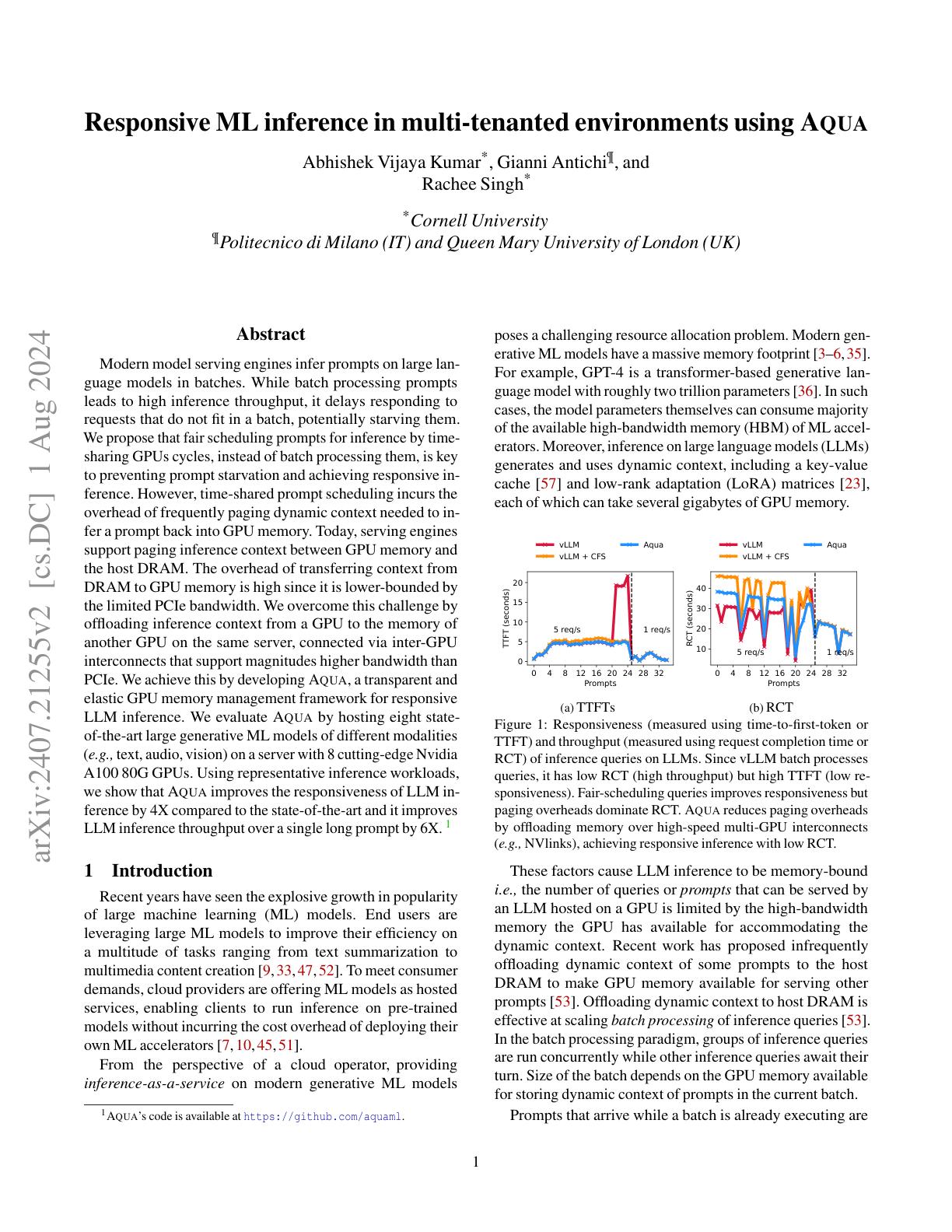 Responsive ML inference in multi-tenanted environments using AQUA