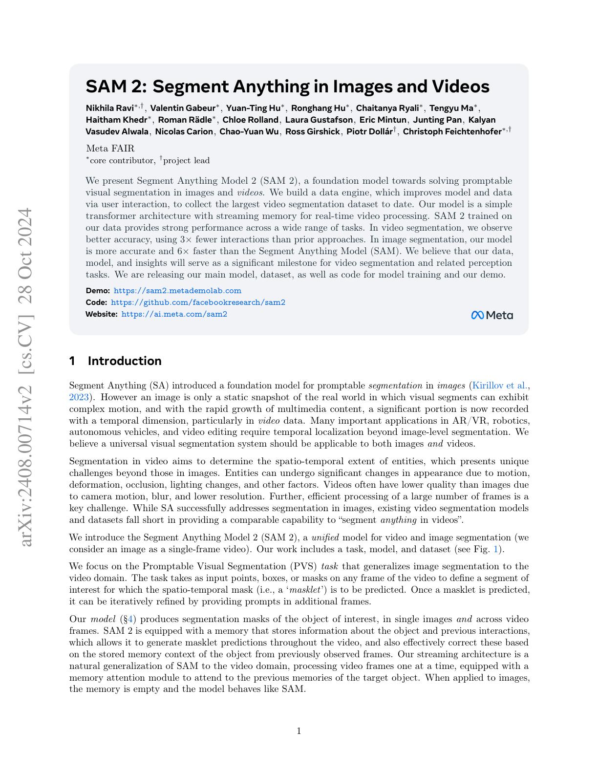 SAM 2: Segment Anything in Images and Videos