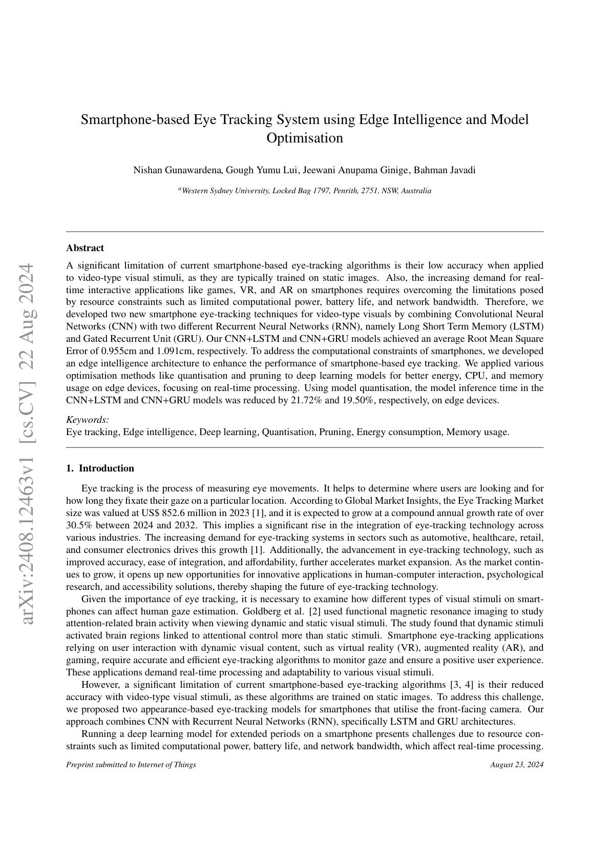 Smartphone-based Eye Tracking System using Edge Intelligence and Model ...