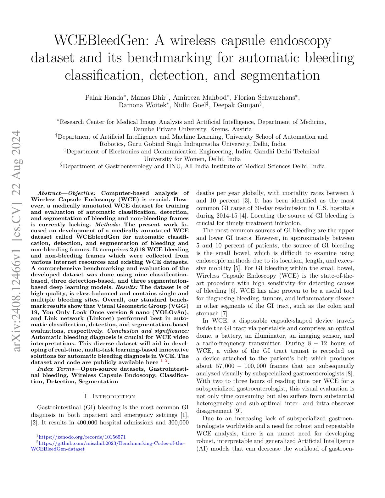 WCEbleedGen: A wireless capsule endoscopy dataset and its benchmarking ...