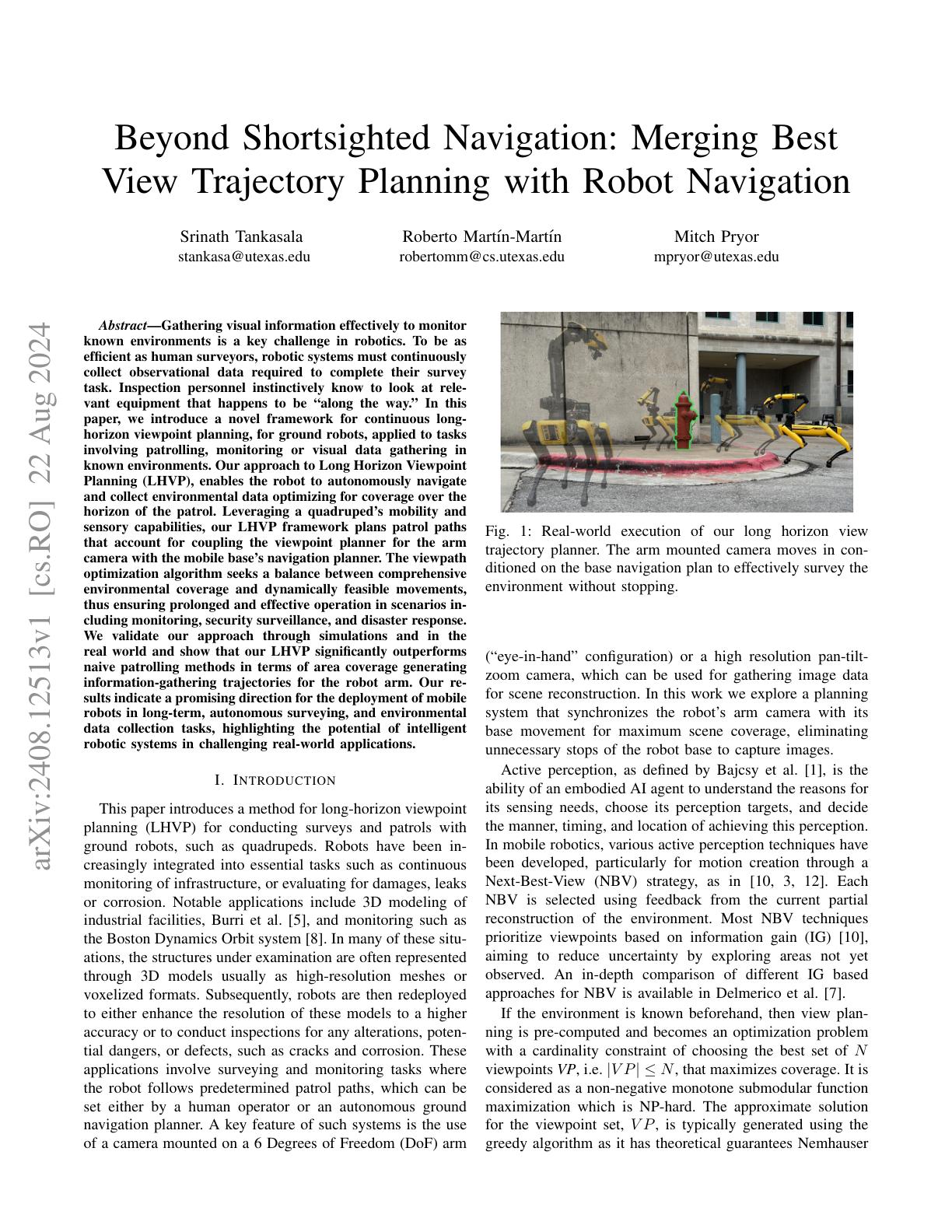 Beyond Shortsighted Navigation: Merging Best View Trajectory Planning with Robot Navigation