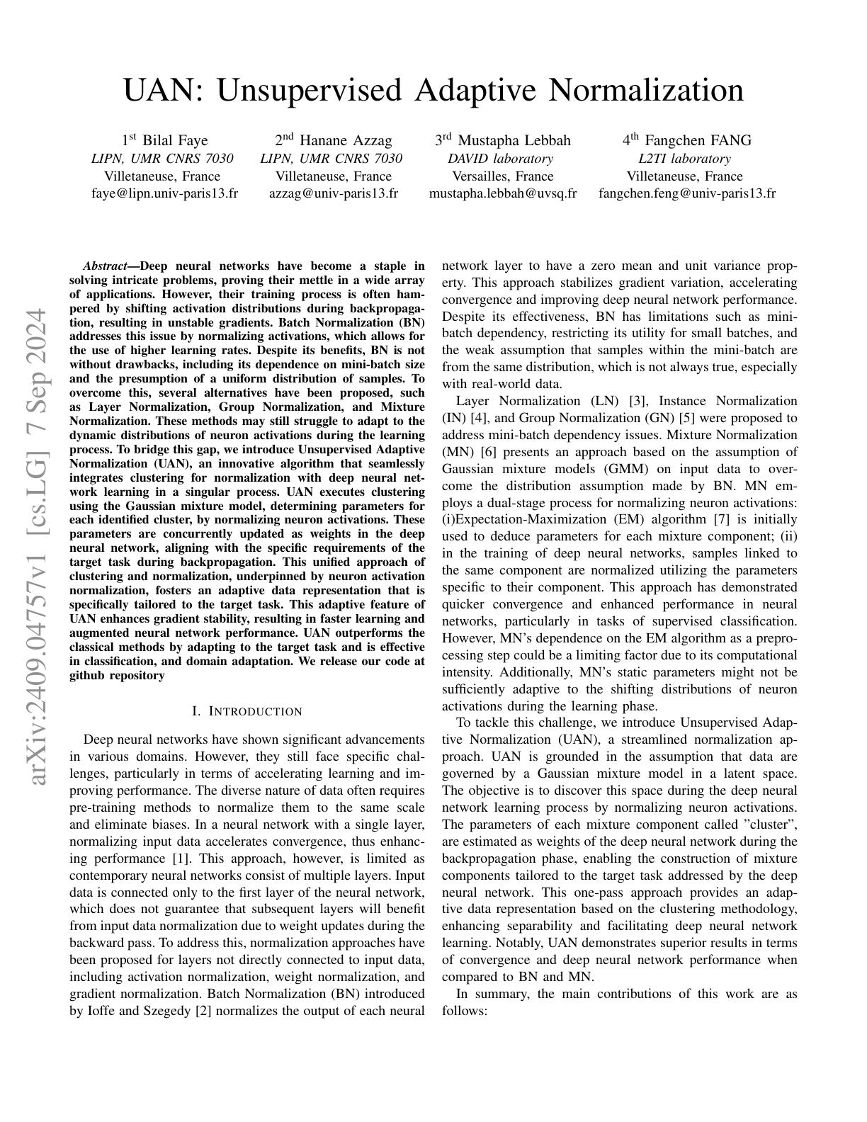 Unsupervised Adaptive Normalization