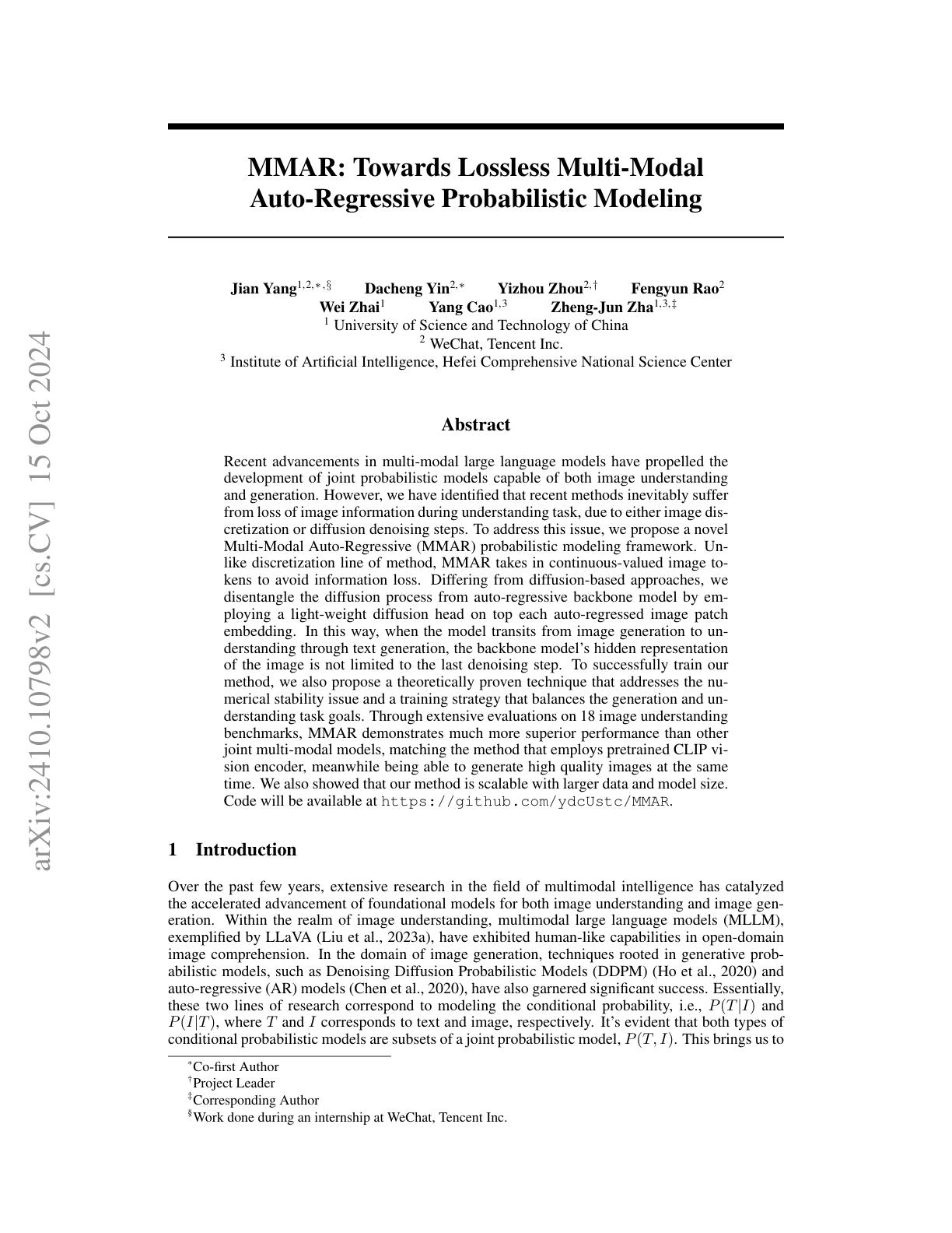 MMAR: Towards Lossless Multi-Modal Auto-Regressive Probabilistic Modeling