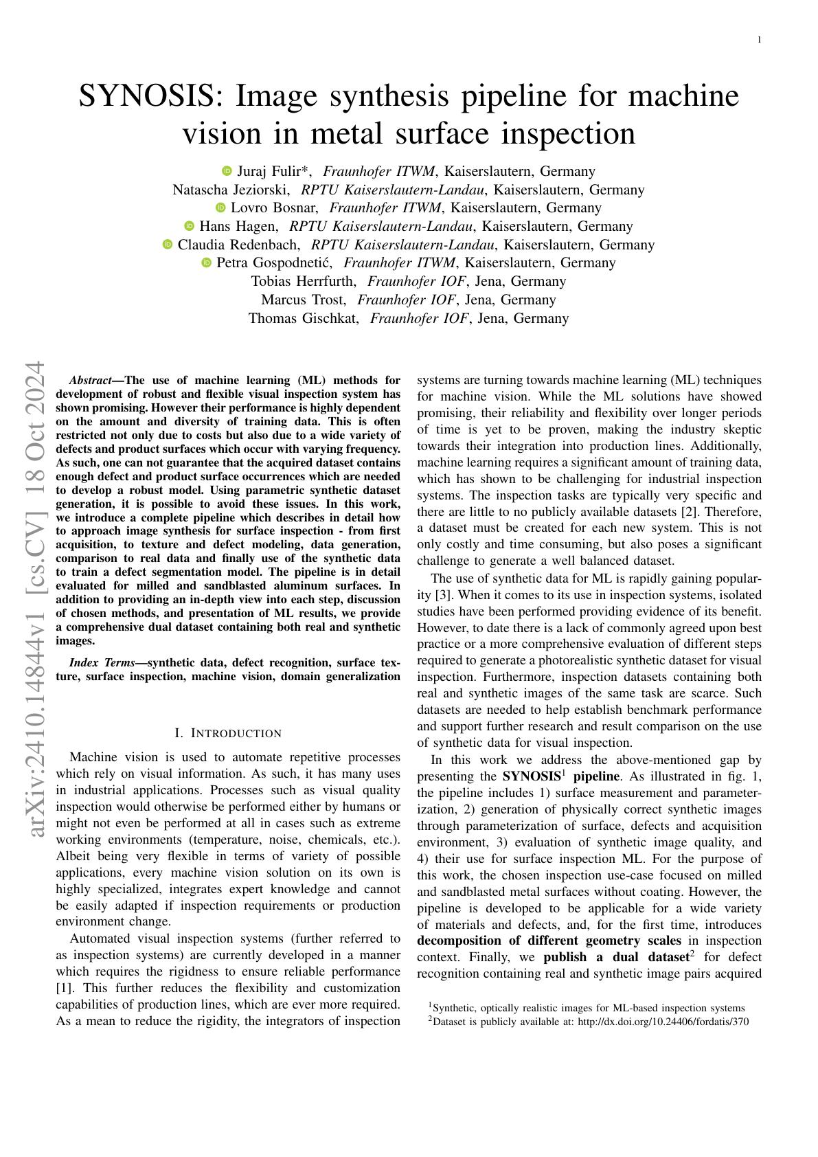 SYNOSIS: Image synthesis pipeline for machine vision in metal surface ...