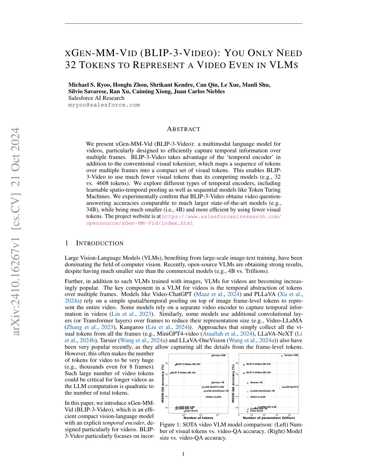 xGen-MM-Vid (BLIP-3-Video): You Only Need 32 Tokens to Represent a Video Even in VLMs