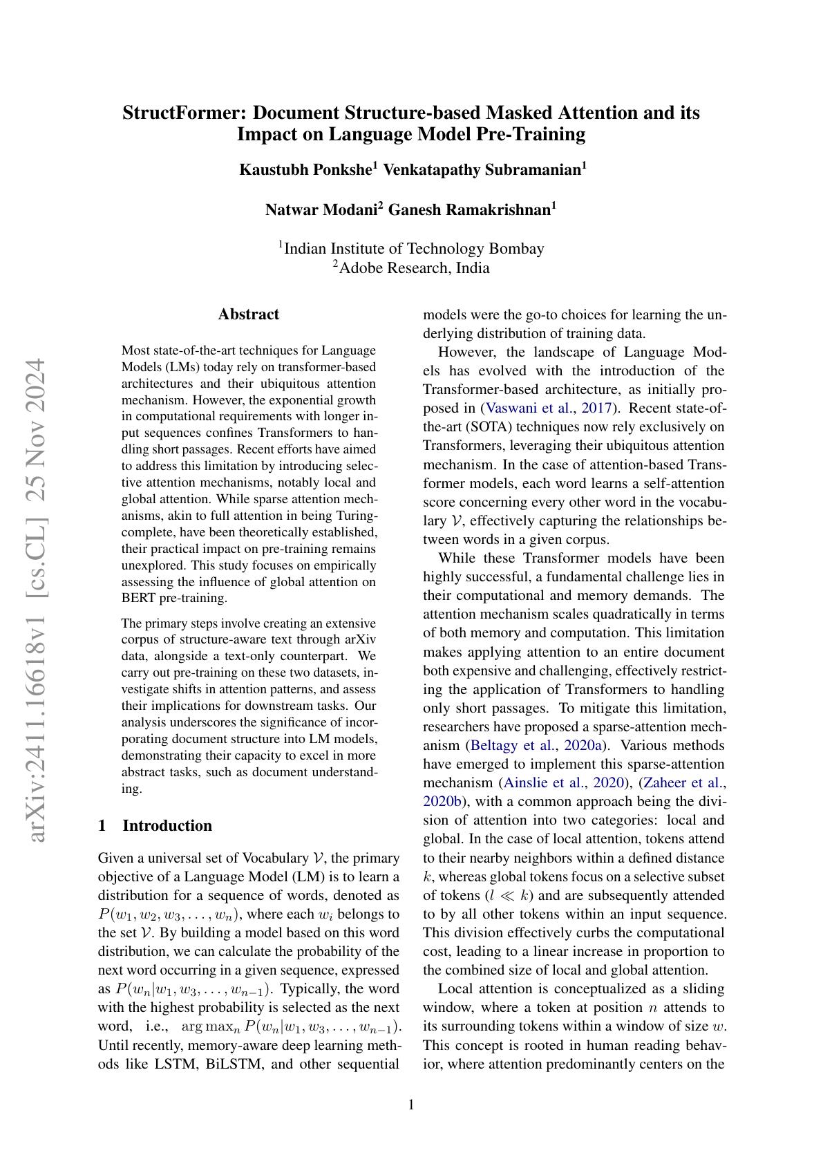 StructFormer: Document Structure-based Masked Attention and its Impact ...