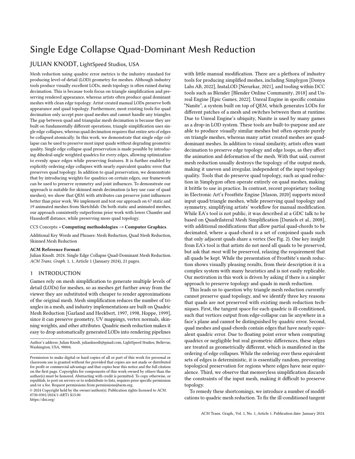 Single Edge Collapse Quad-Dominant Mesh Reduction