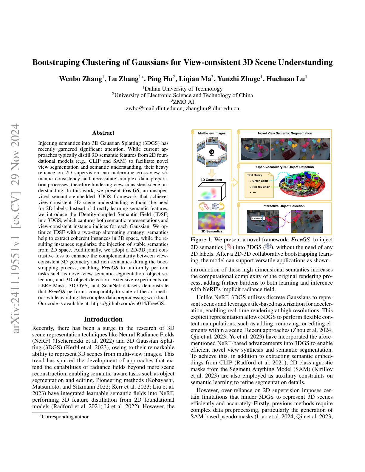 Bootstraping Clustering of Gaussians for View-consistent 3D Scene Understanding