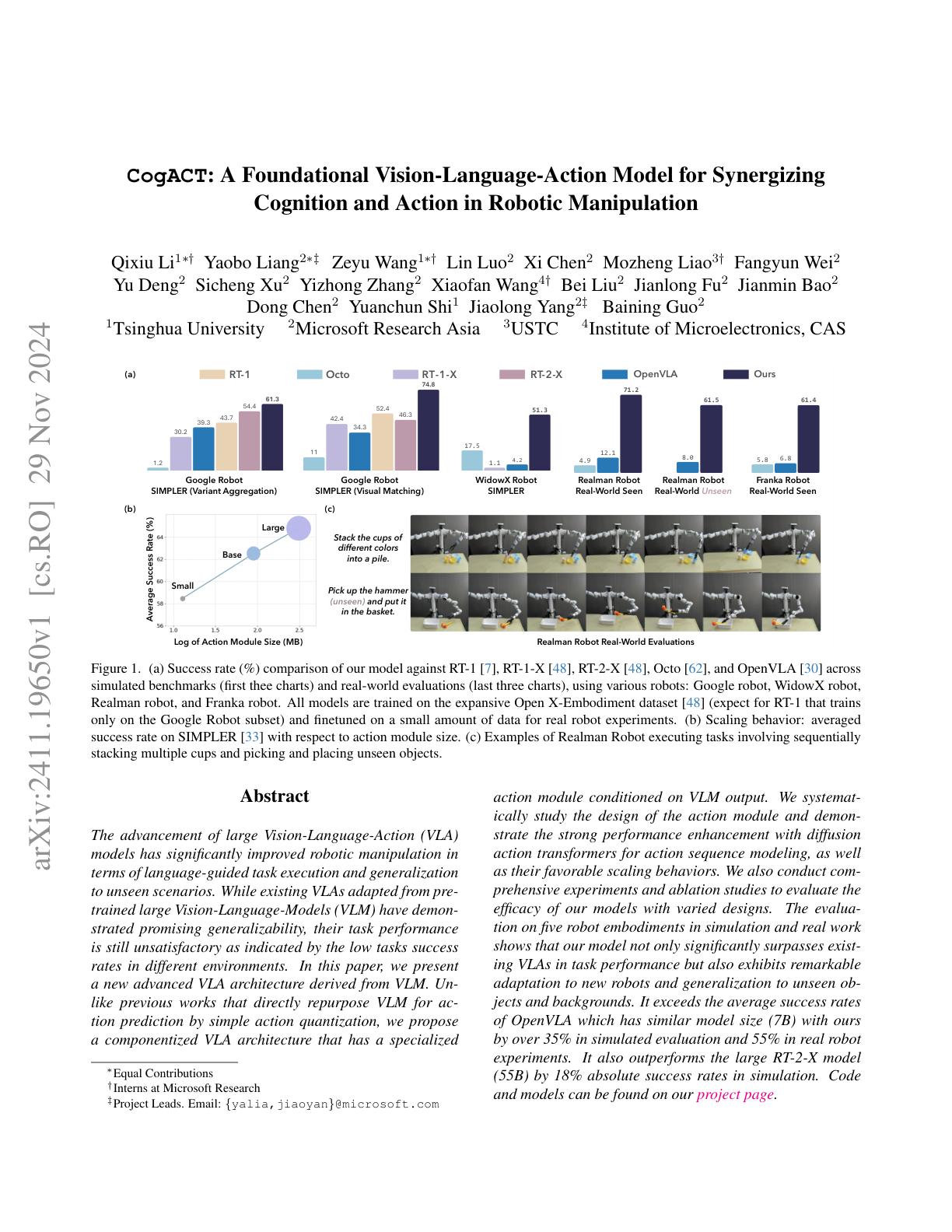 CogACT: A Foundational Vision-Language-Action Model for Synergizing ...