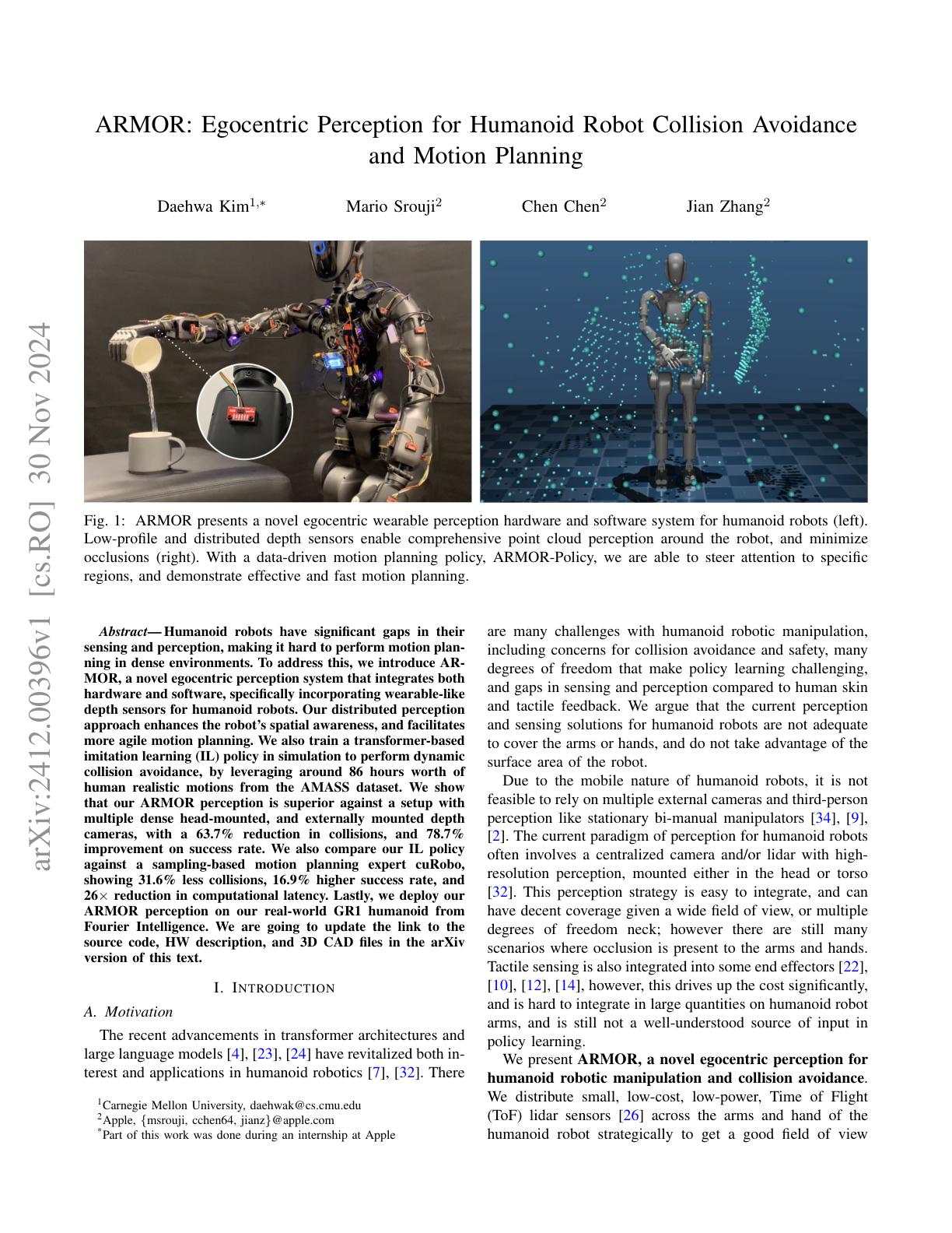ARMOR: Egocentric Perception for Humanoid Robot Collision Avoidance and ...