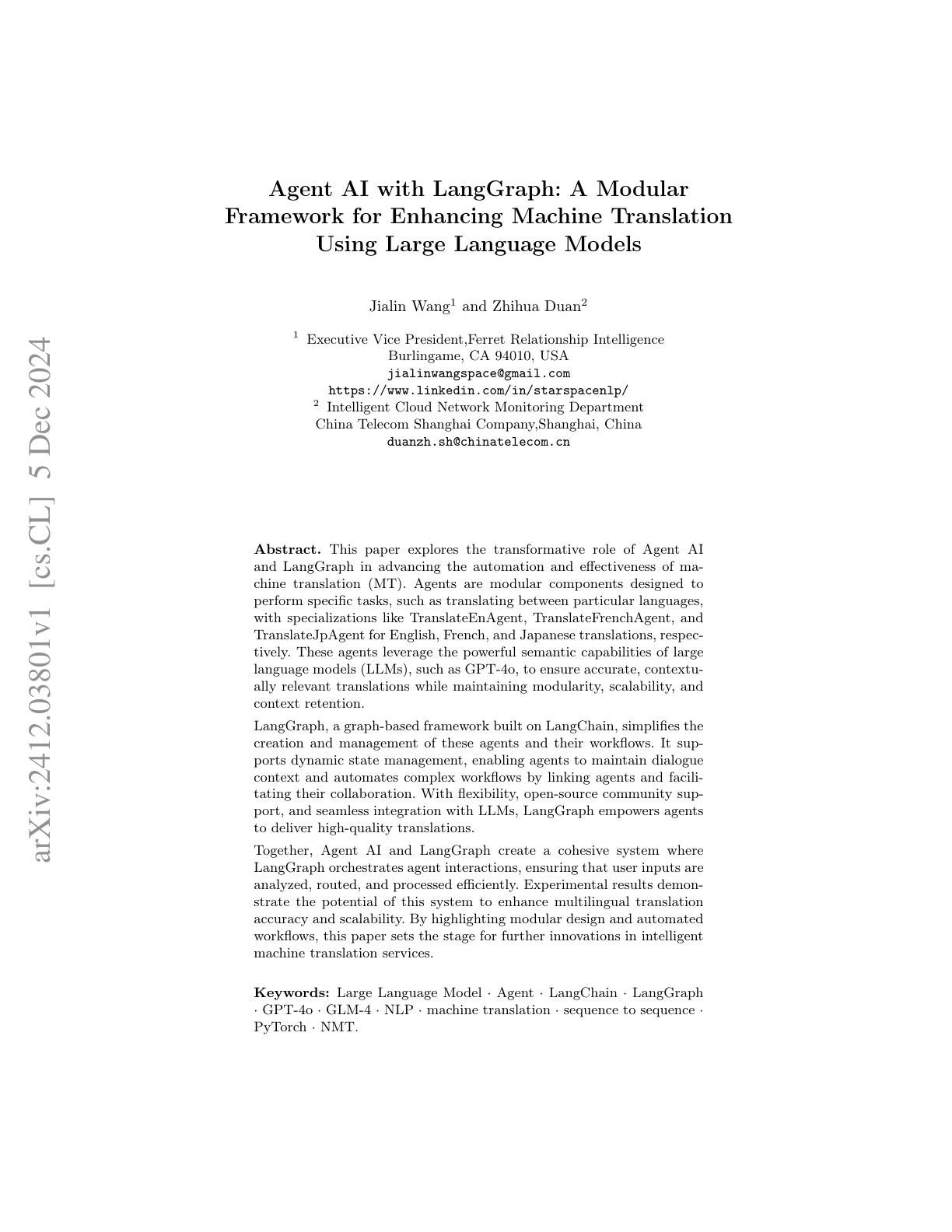 Agent AI with LangGraph: A Modular Framework for Enhancing Machine Translation Using Large ...