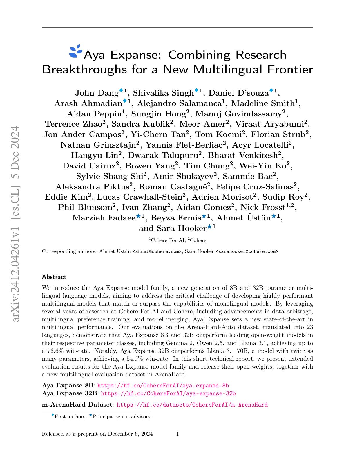 Aya Expanse: Combining Research Breakthroughs for a New Multilingual ...