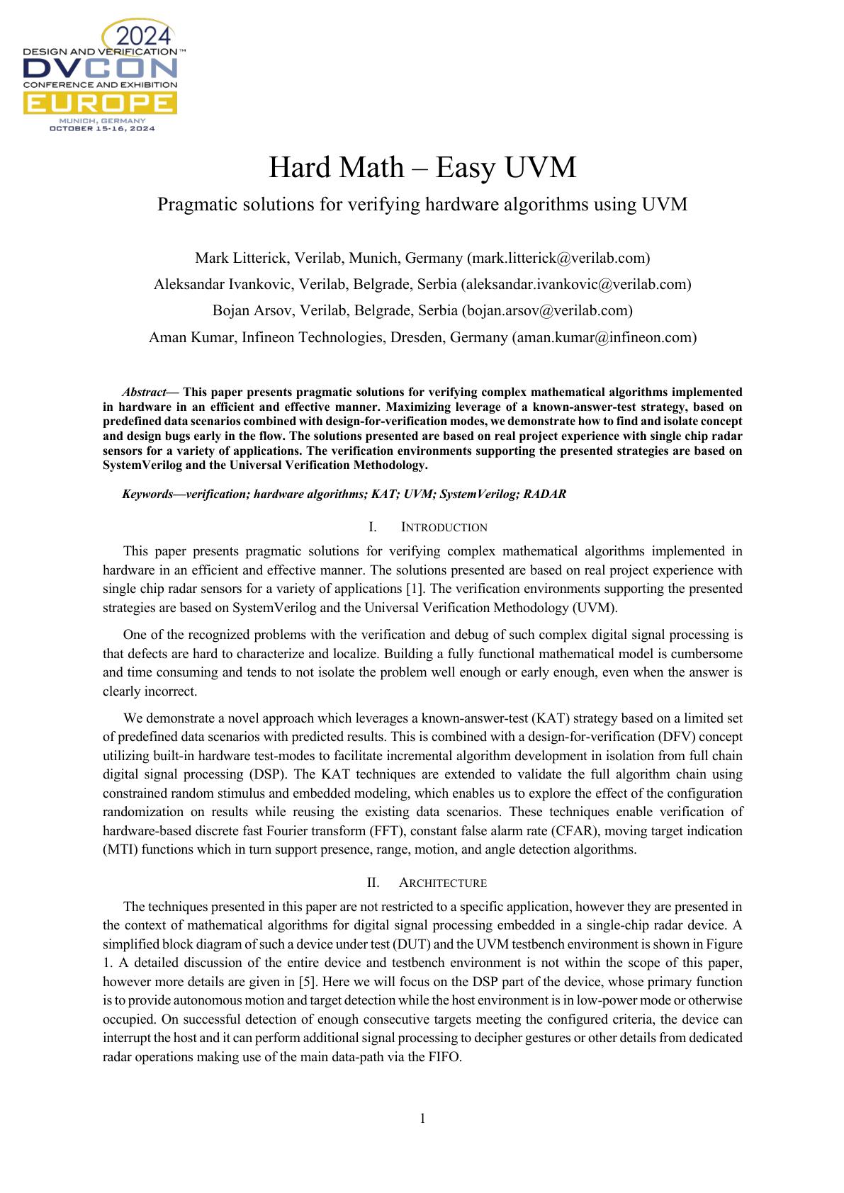 Hard Math -- Easy UVM: Pragmatic solutions for verifying hardware ...