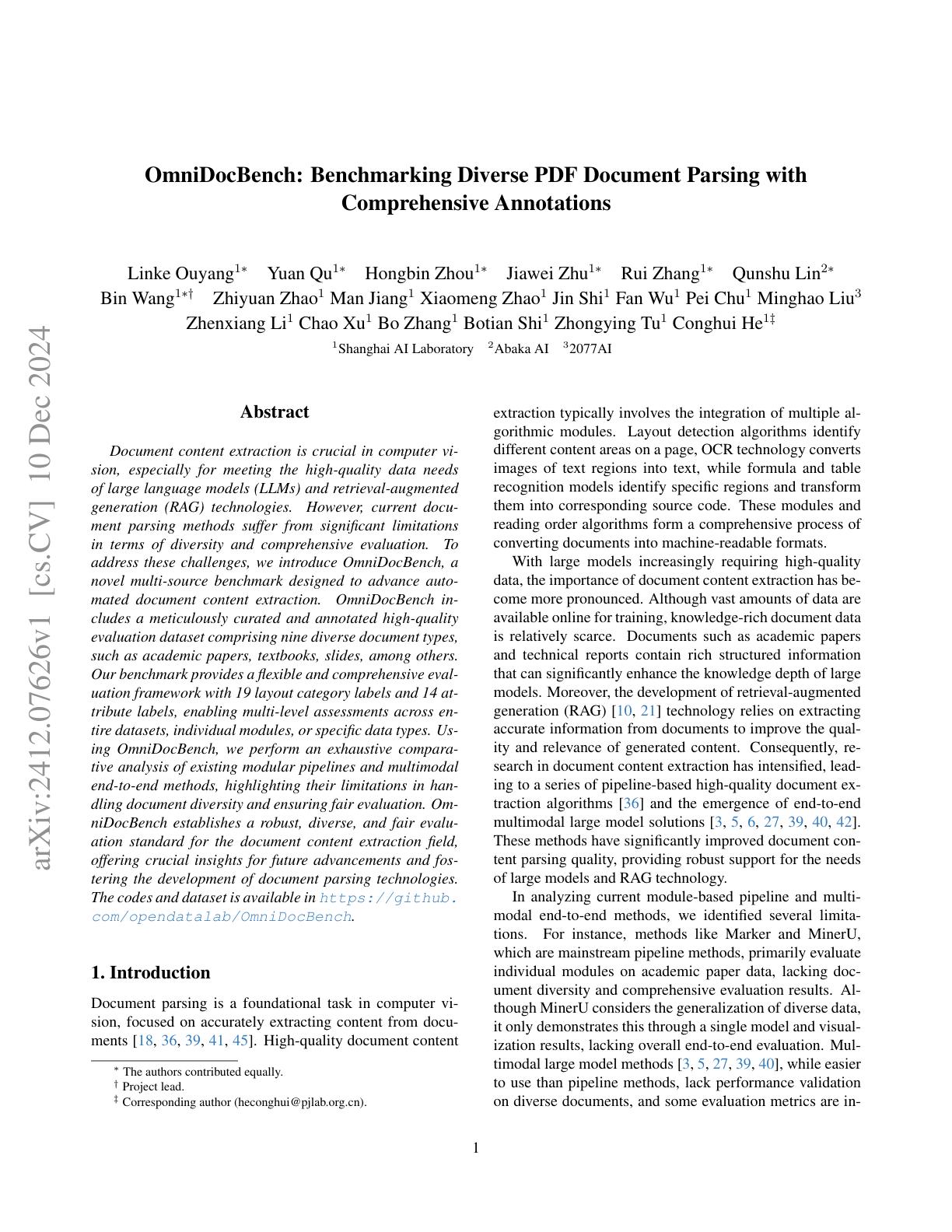 OmniDocBench: Benchmarking Diverse PDF Document Parsing with Comprehensive Annotations