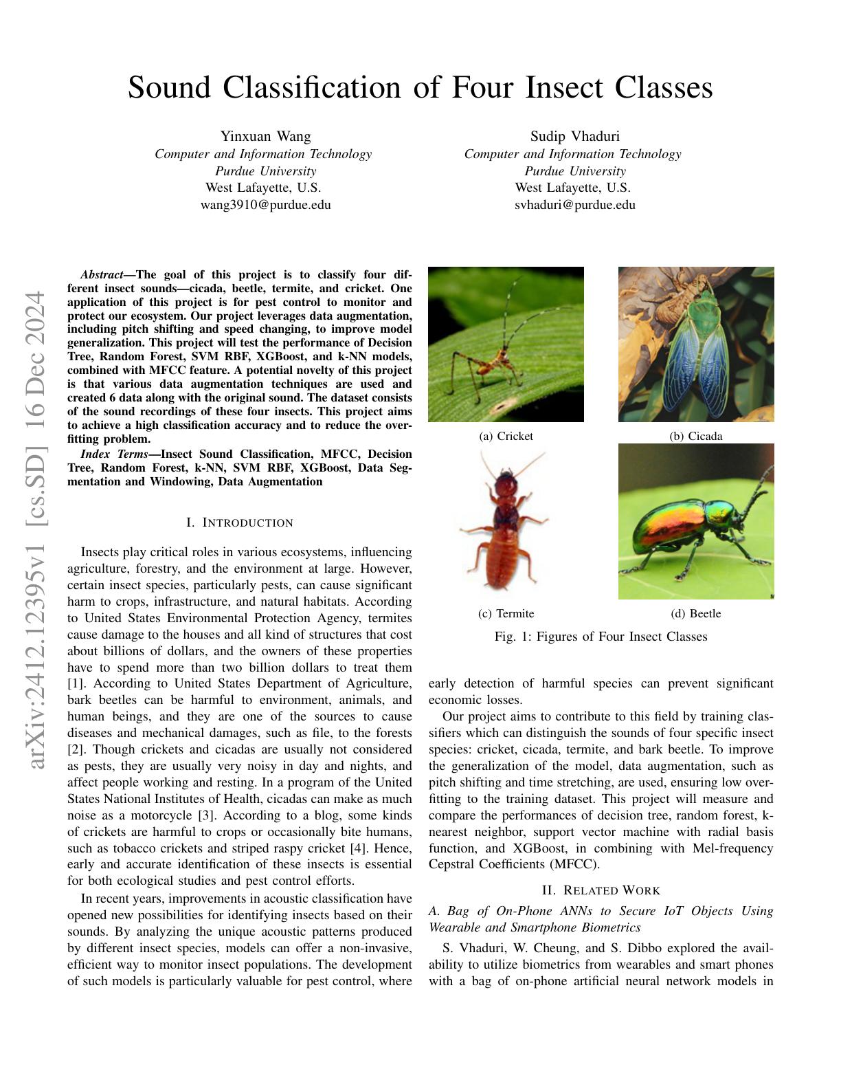 Sound Classification of Four Insect Classes
