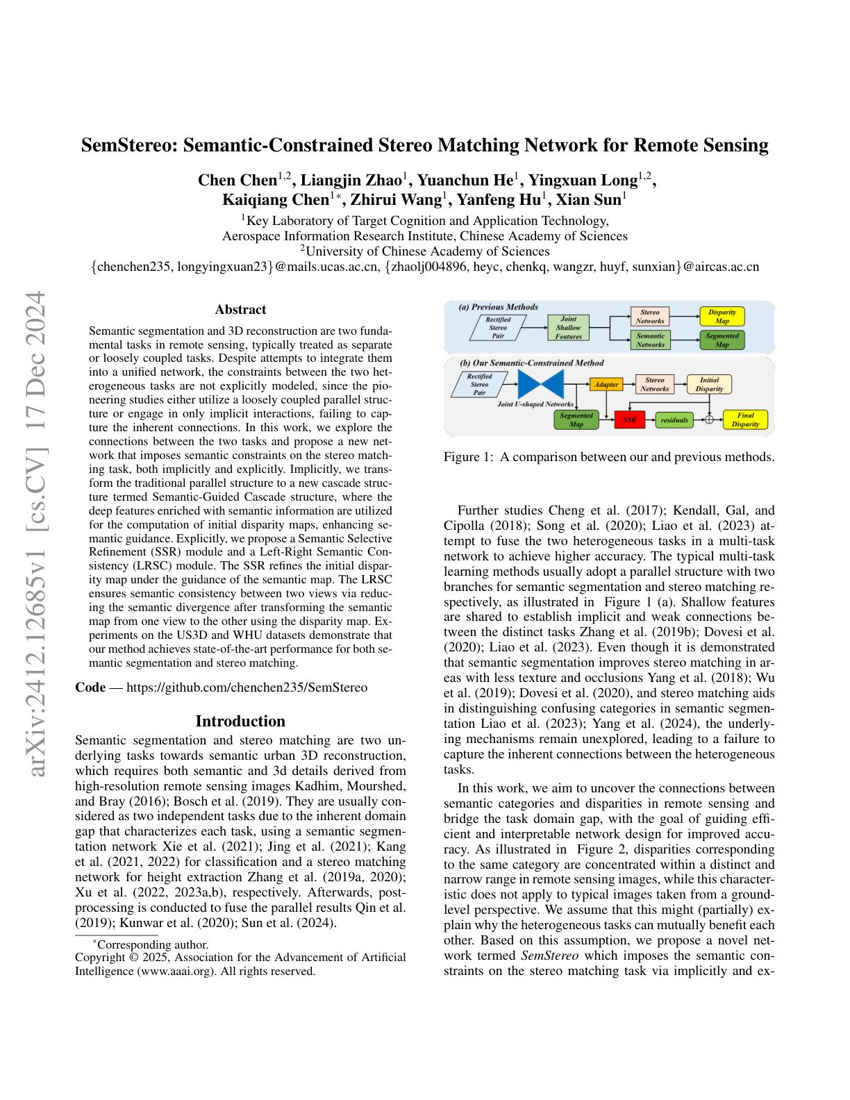 SemStereo: Semantic-Constrained Stereo Matching Network for Remote Sensing