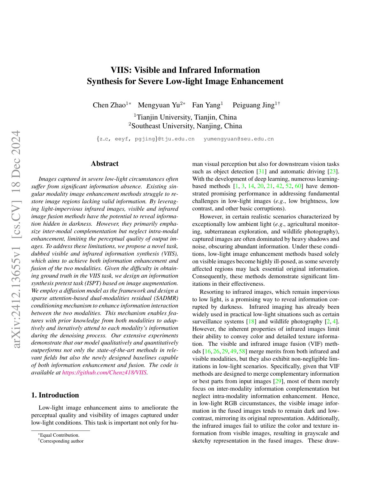 VIIS: Visible and Infrared Information Synthesis for Severe Low-light ...