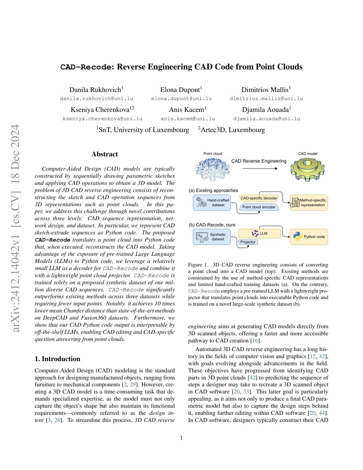 CAD-Recode: Reverse Engineering CAD Code from Point Clouds