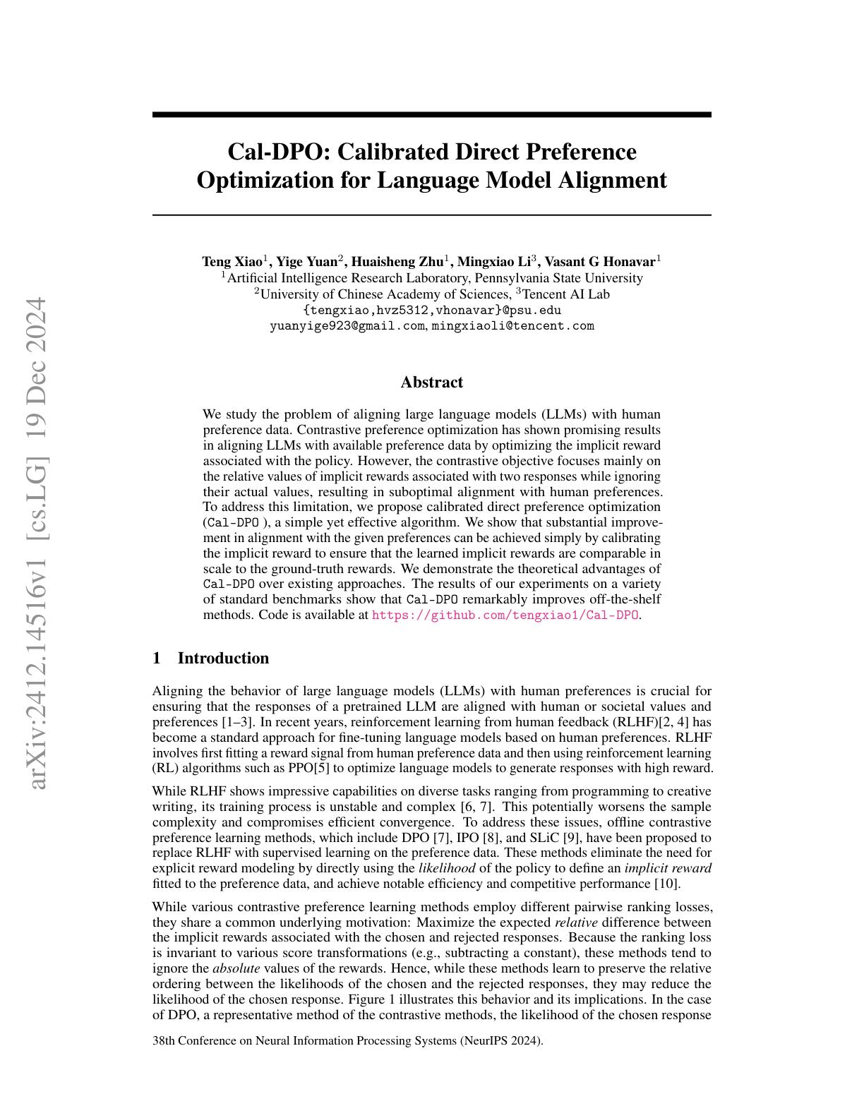 Cal-DPO: Calibrated Direct Preference Optimization for Language Model ...