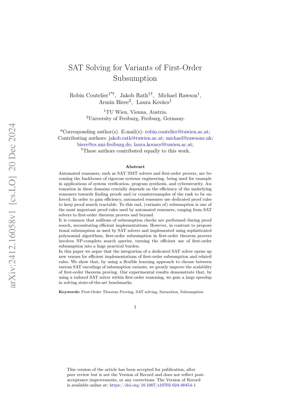 SAT Solving for Variants of First-Order Subsumption