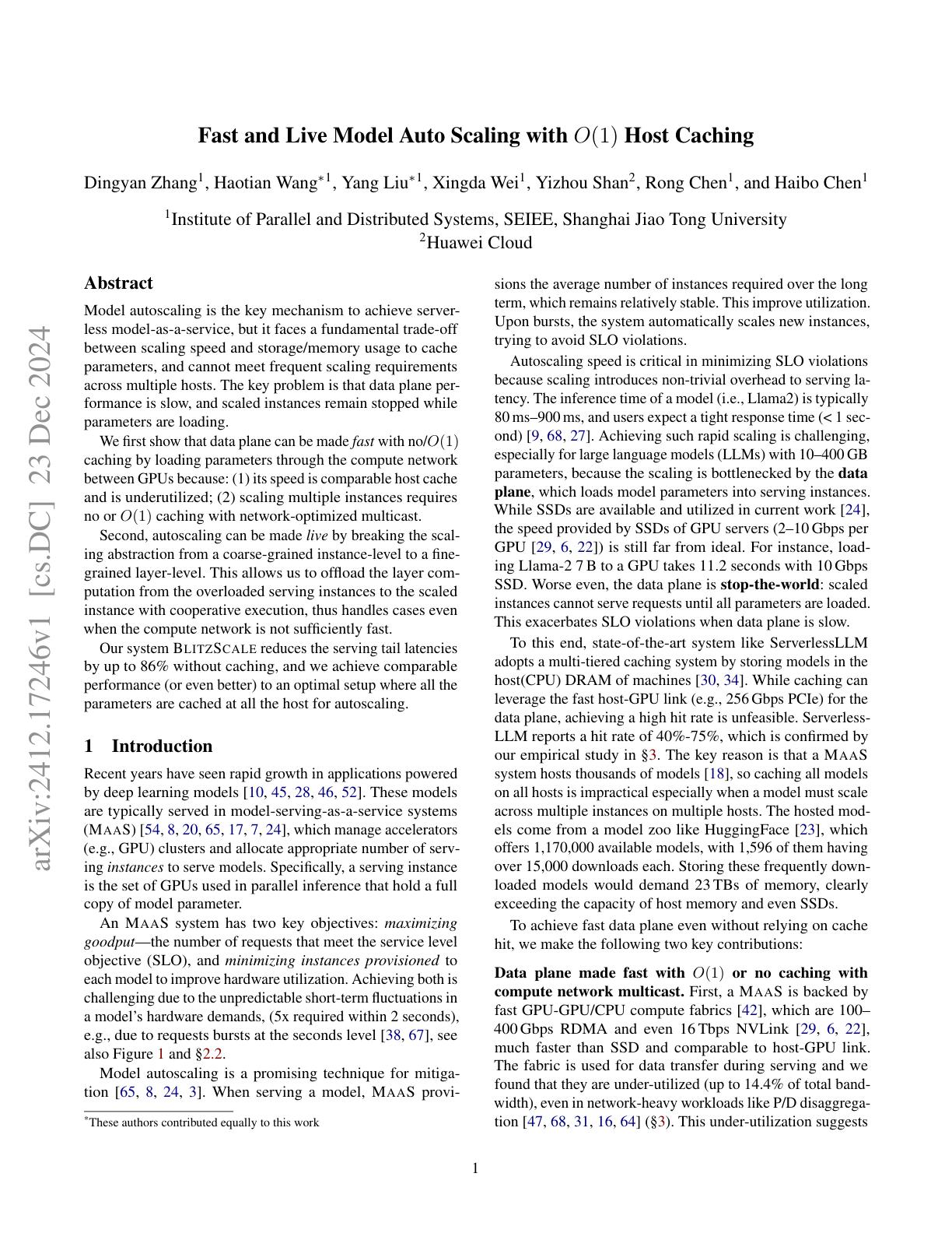 Fast and Live Model Auto Scaling with O(1) Host Caching