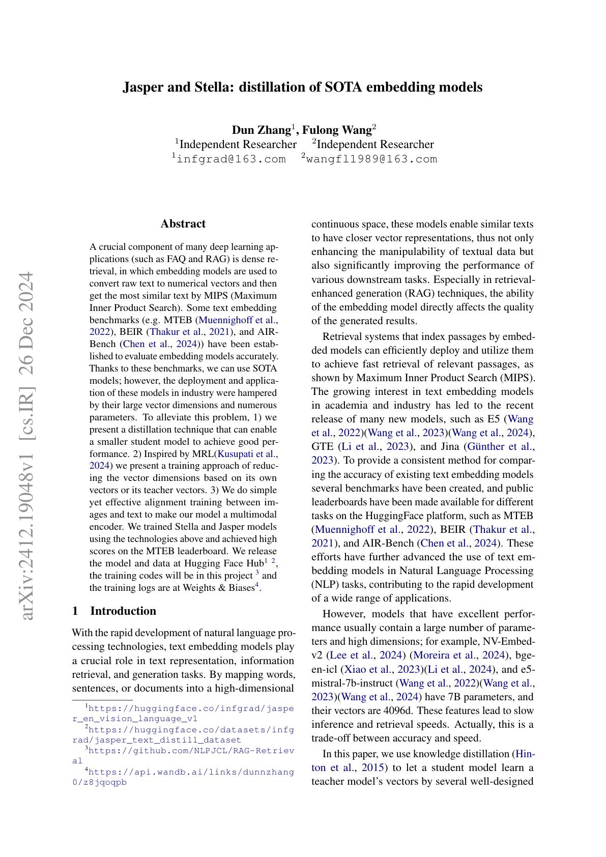 Jasper and Stella: distillation of SOTA embedding models