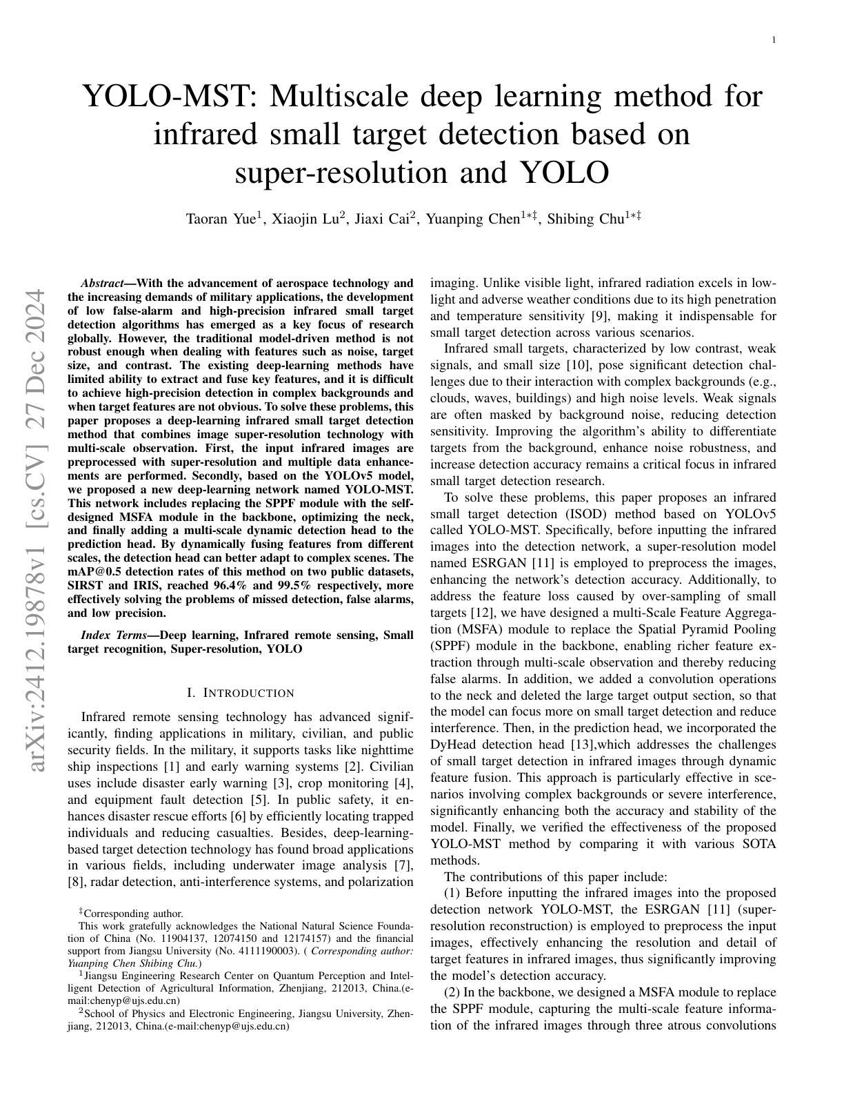 YOLO-MST: Multiscale deep learning method for infrared small target ...
