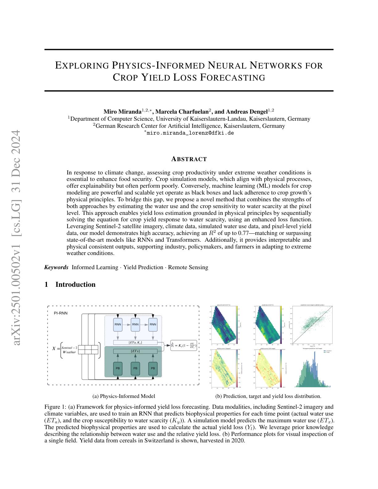 Exploring Physics-Informed Neural Networks for Crop Yield Loss Forecasting