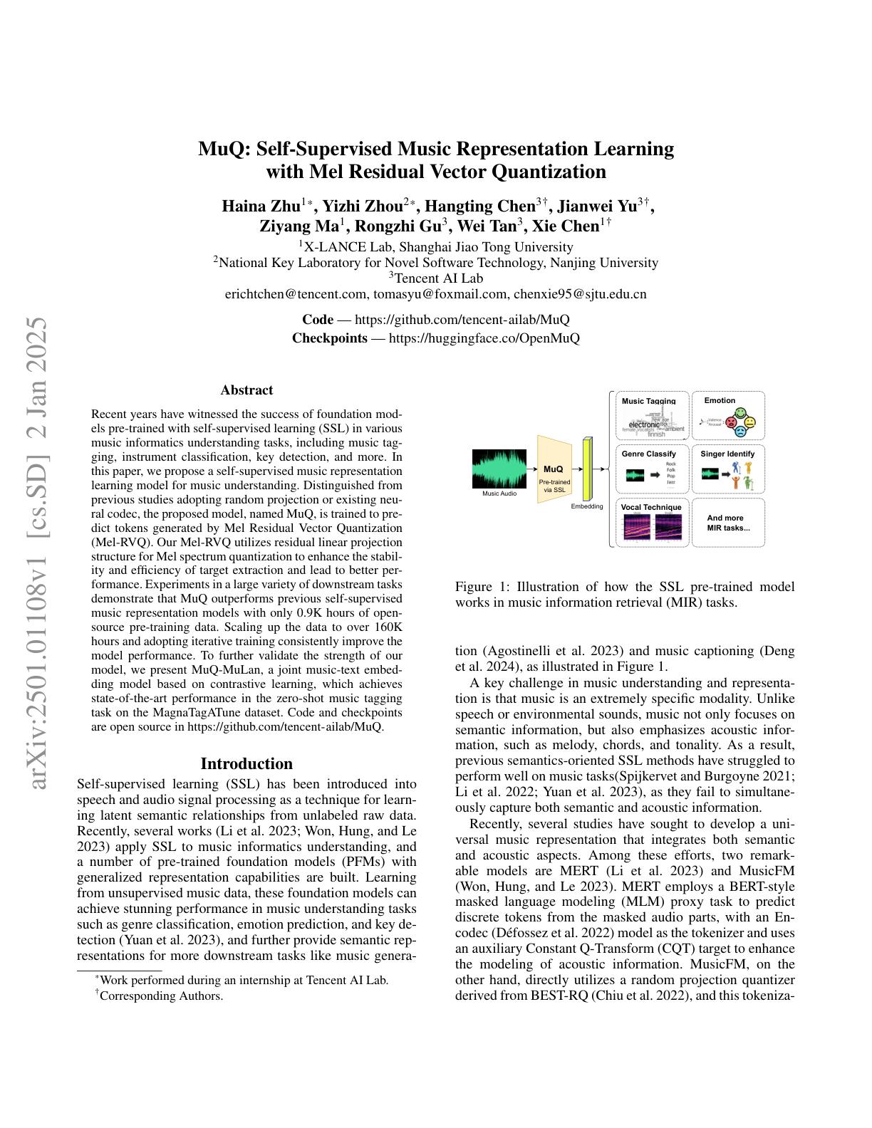 MuQ: Self-Supervised Music Representation Learning with Mel Residual ...