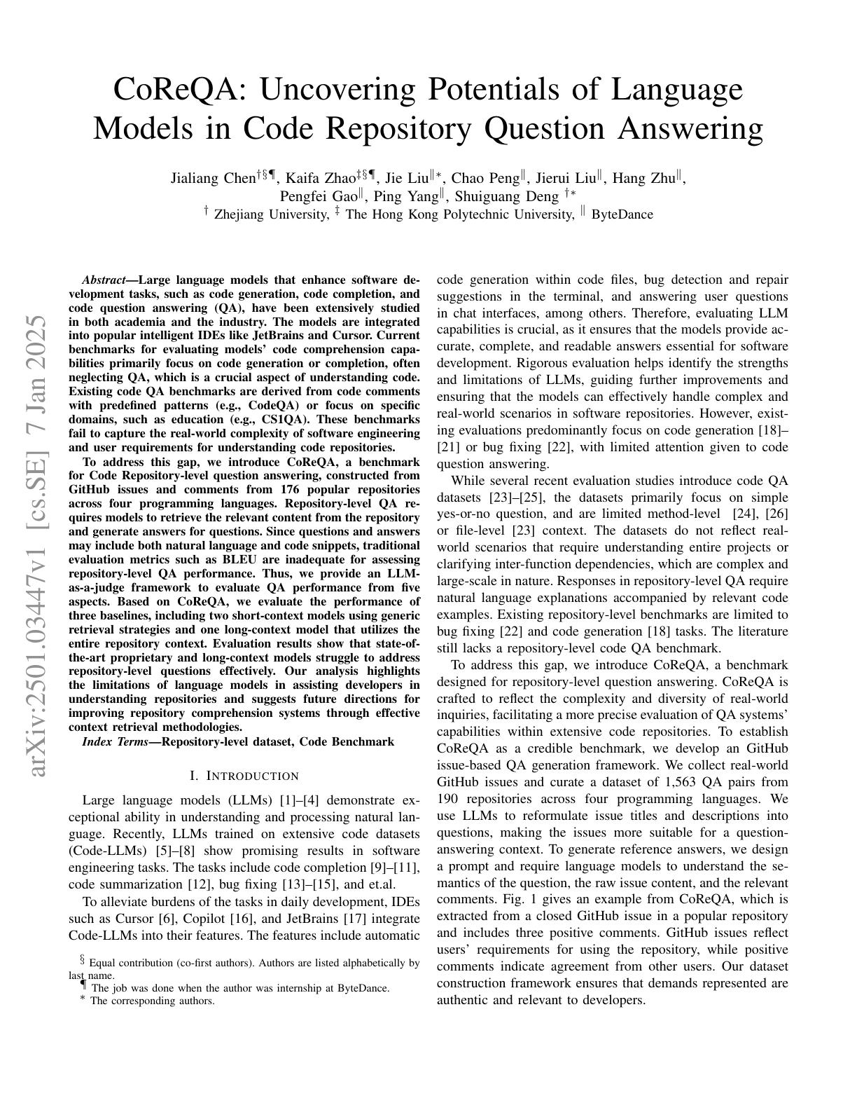 CoReQA: Uncovering Potentials of Language Models in Code Repository Question Answering
