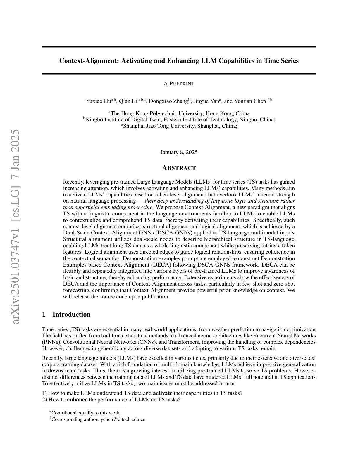 Context-Alignment: Activating and Enhancing LLM Capabilities in Time Series