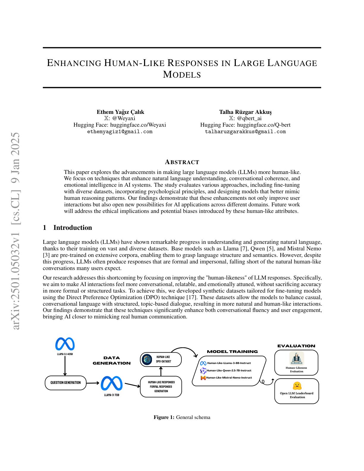 Enhancing Human-Like Responses in Large Language Models