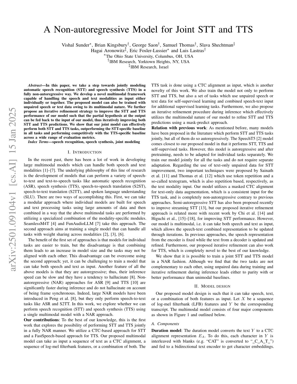 A Non-autoregressive Model for Joint STT and TTS