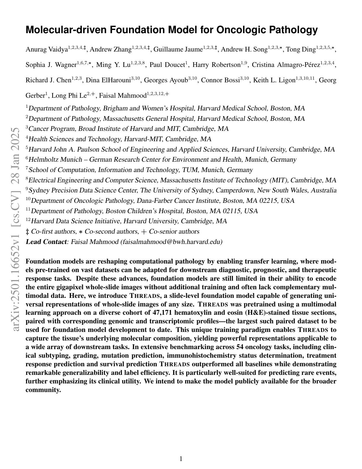 Molecular-driven Foundation Model for Oncologic Pathology