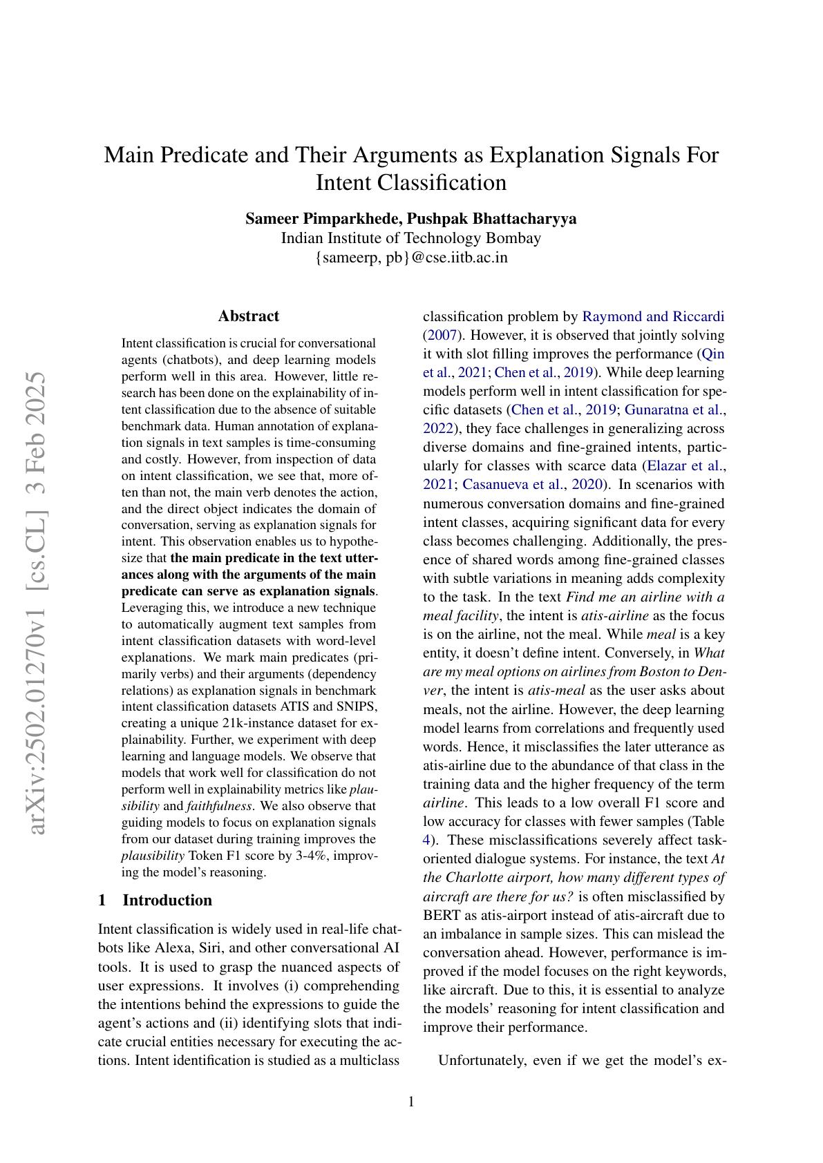 Main Predicate and Their Arguments as Explanation Signals For Intent ...