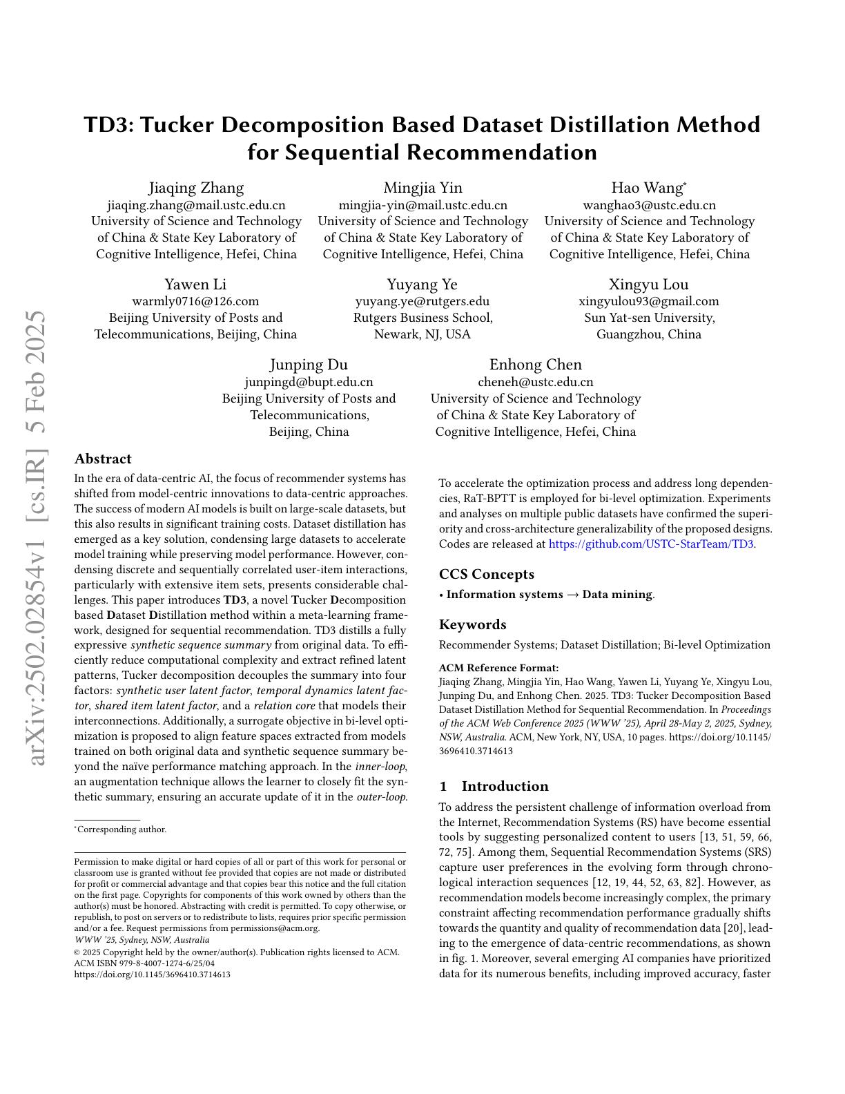 TD3: Tucker Decomposition Based Dataset Distillation Method for ...