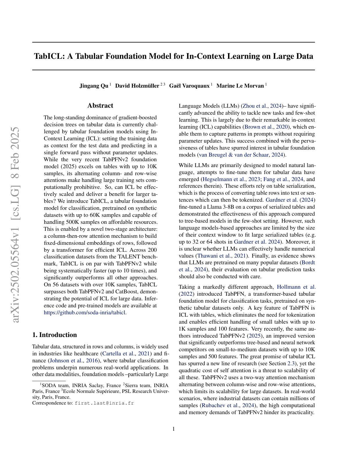 TabICL: A Tabular Foundation Model for In-Context Learning on Large Data