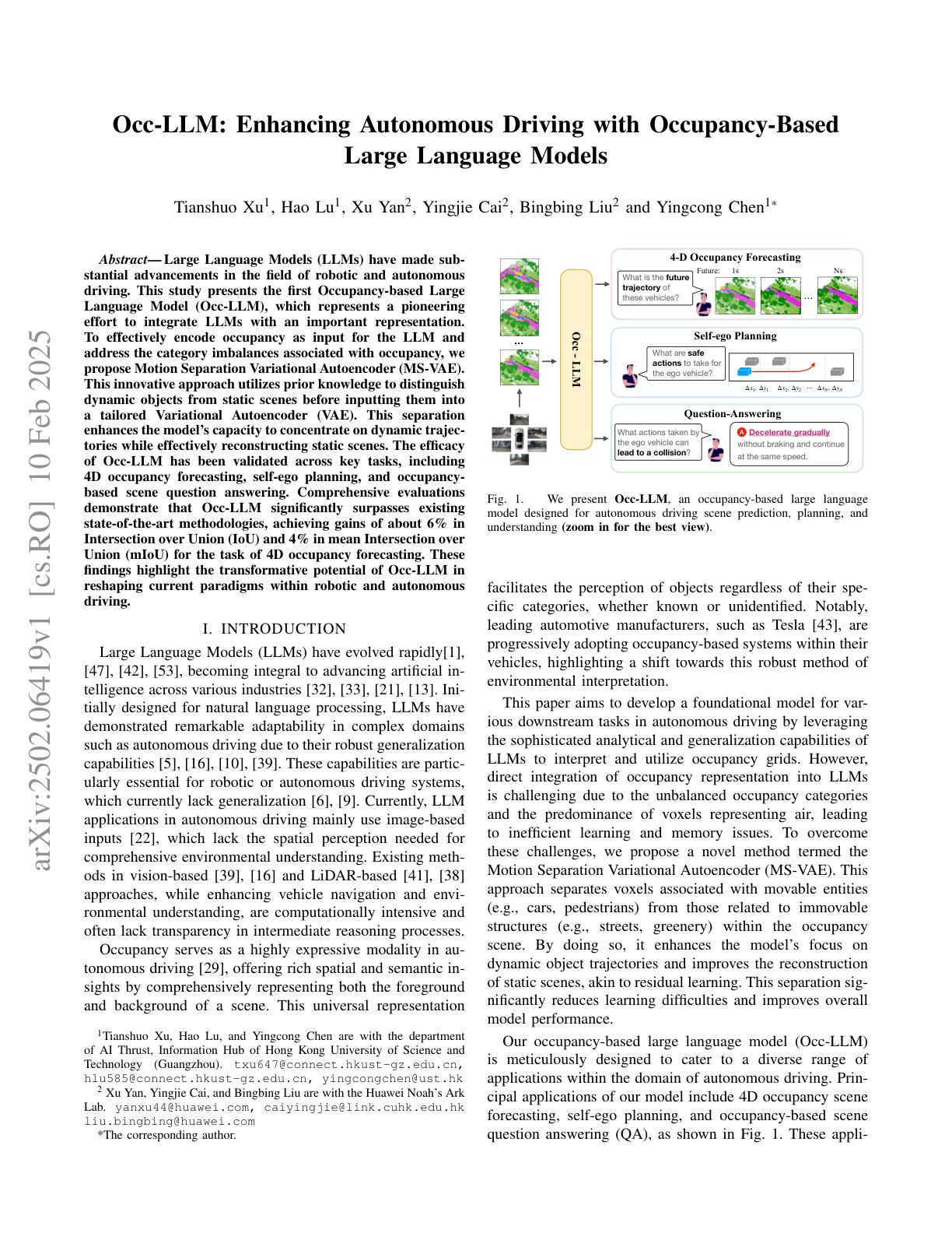 Occ-LLM: Enhancing Autonomous Driving with Occupancy-Based Large ...