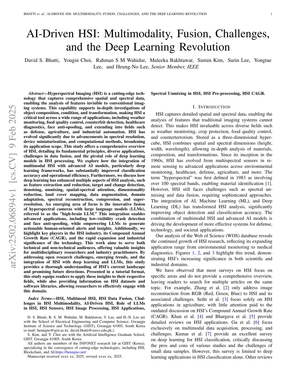 AI-Driven HSI: Multimodality, Fusion, Challenges, and the Deep Learning ...