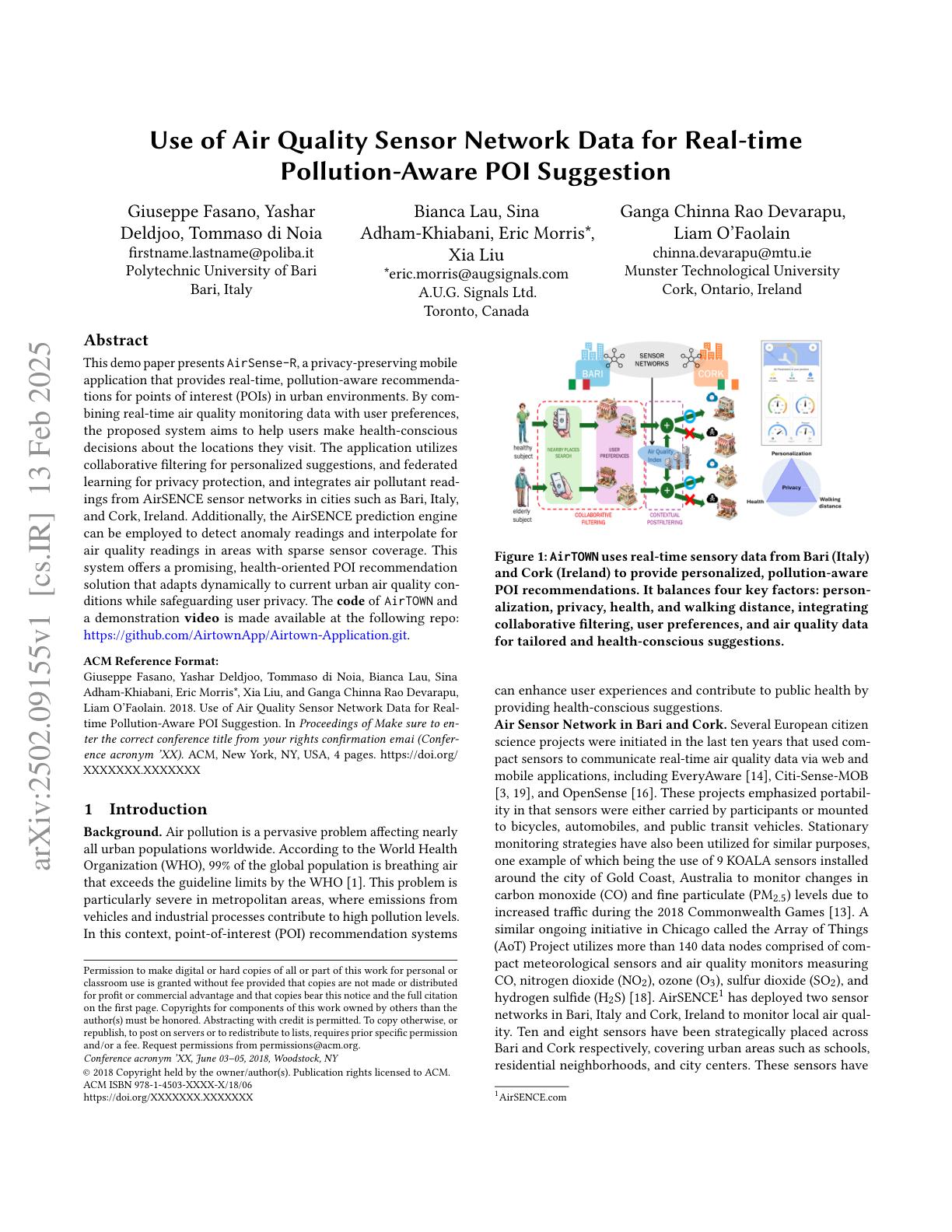 Use of Air Quality Sensor Network Data for Real-time Pollution-Aware ...