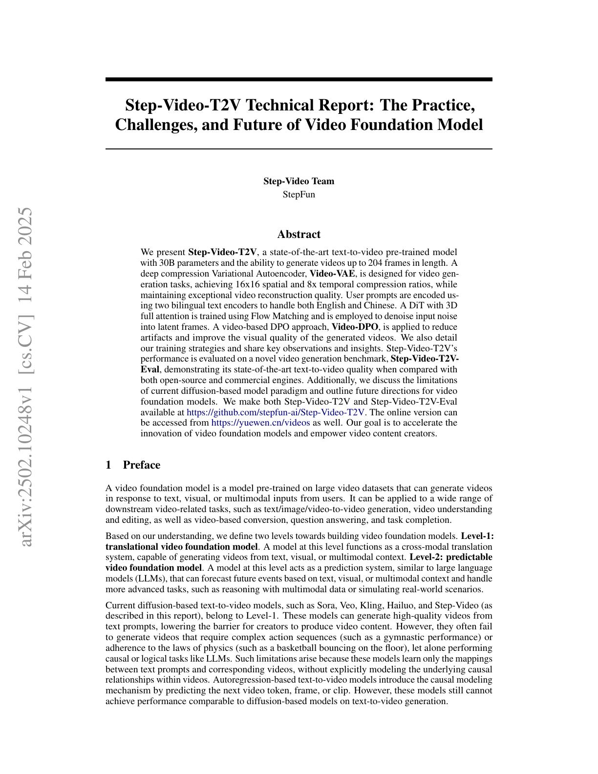 Step-Video-T2V Technical Report: The Practice, Challenges, and Future of Video Foundation Model