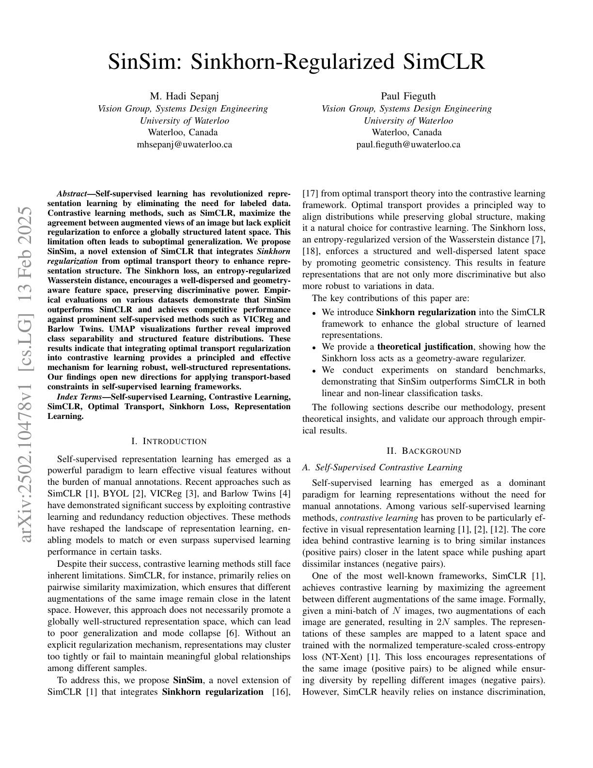 SinSim: Sinkhorn-Regularized SimCLR