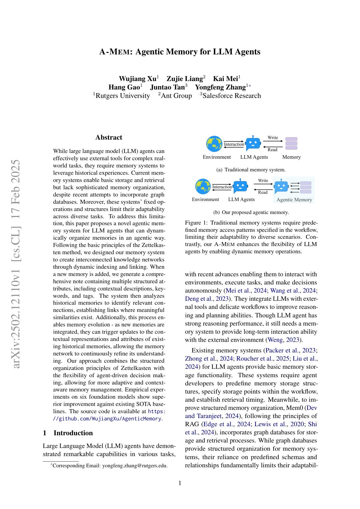 A-MEM: Agentic Memory for LLM Agents